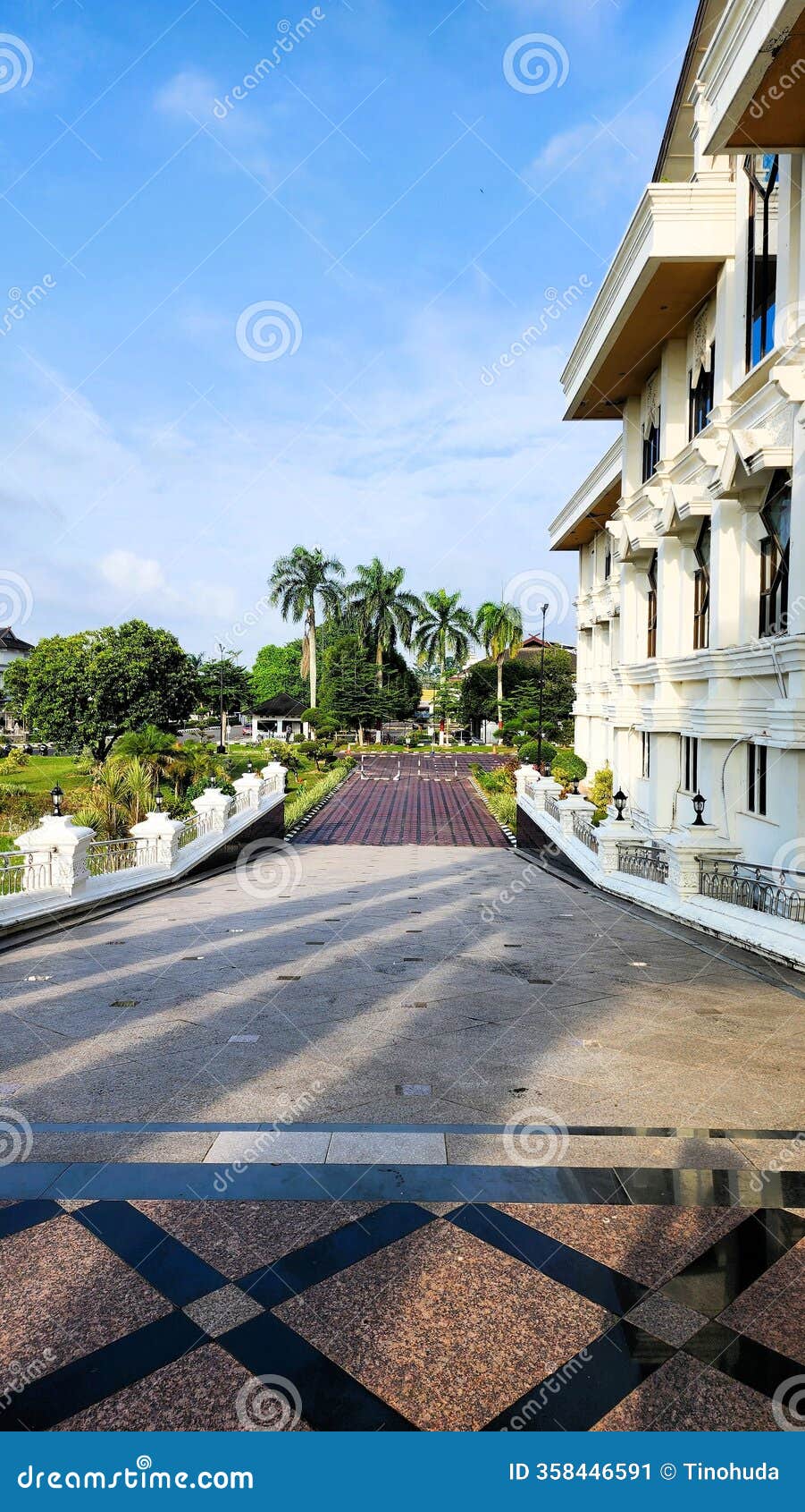 Building Pillars Outside Corridor And Glass Doors. Corridor Of Brick ...