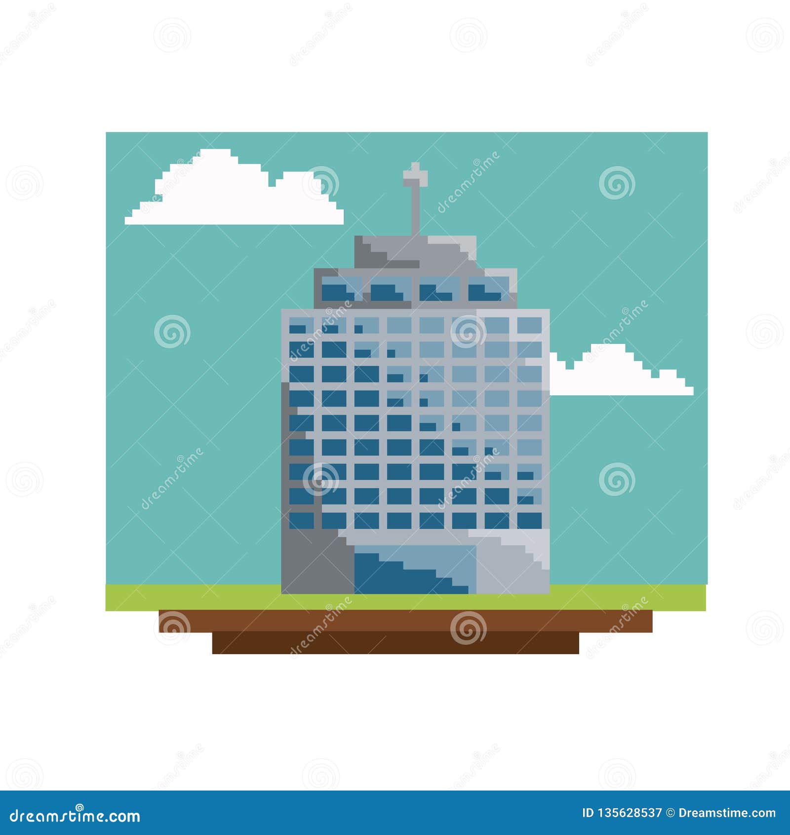 Building in pixel art stock illustration. Illustration of blue - 135628537