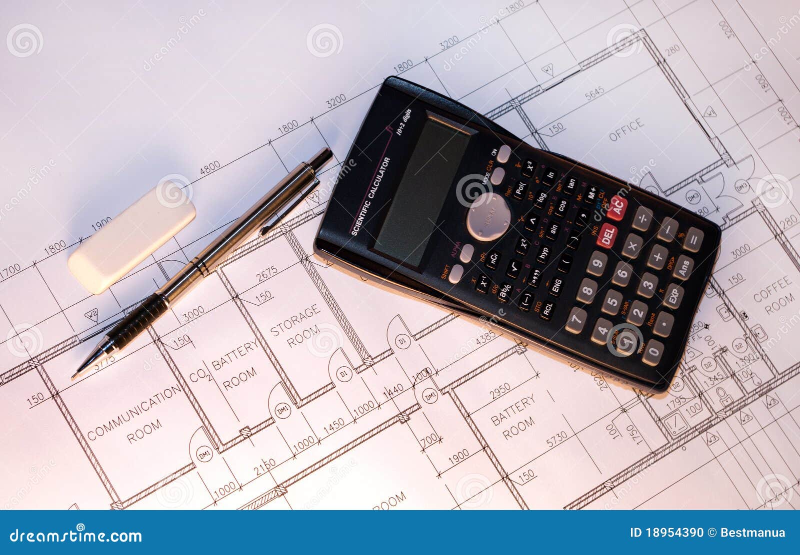 Building Plan with Stationery. Stock Photo - Image of layout, project ...