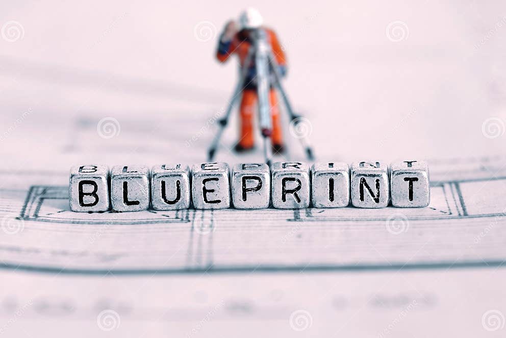 Building Plan with the Word Blueprint on Beads and a Model Worker Stock ...