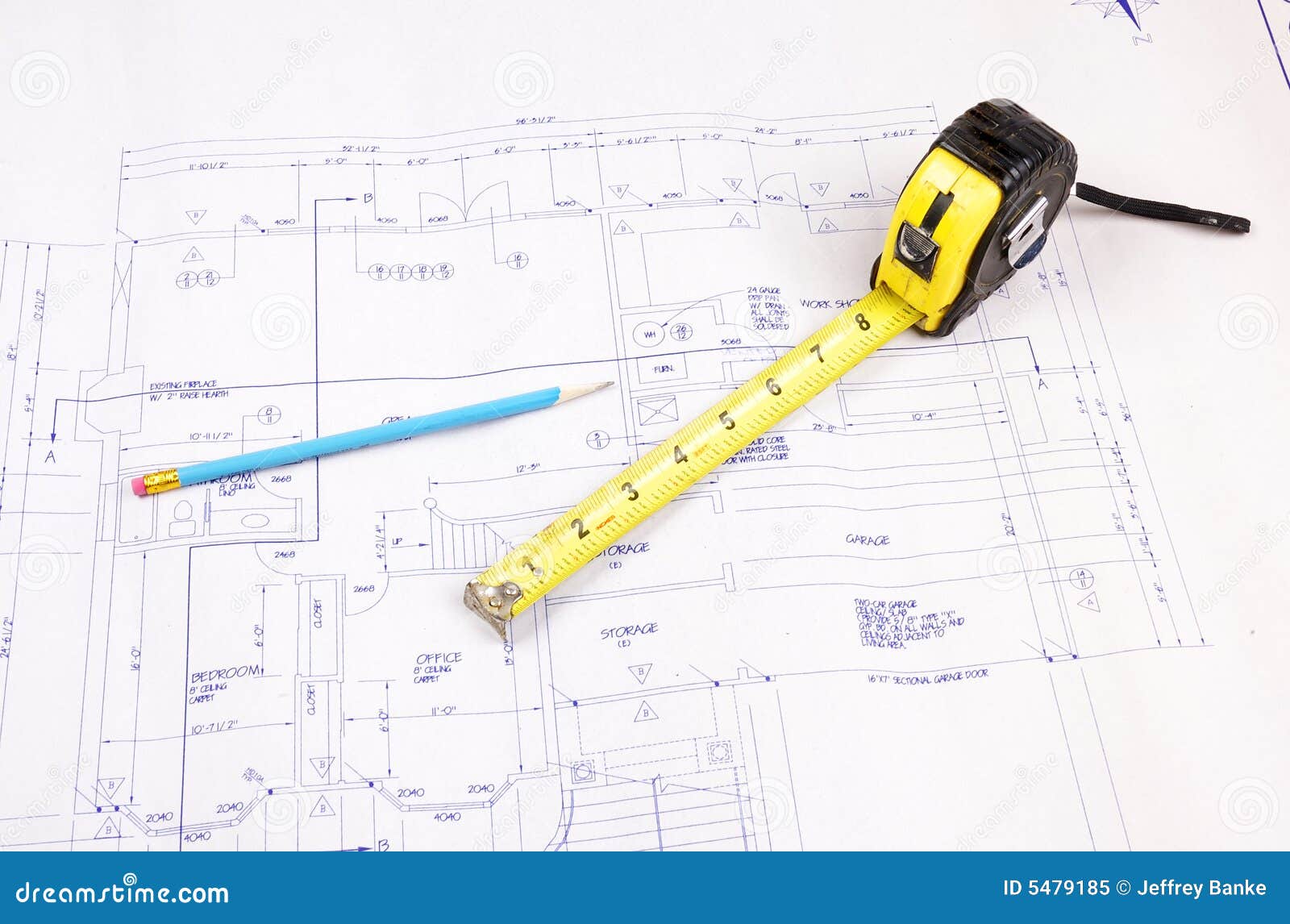 Building Plans and Tape Measure Stock Image - Image of contractor ...