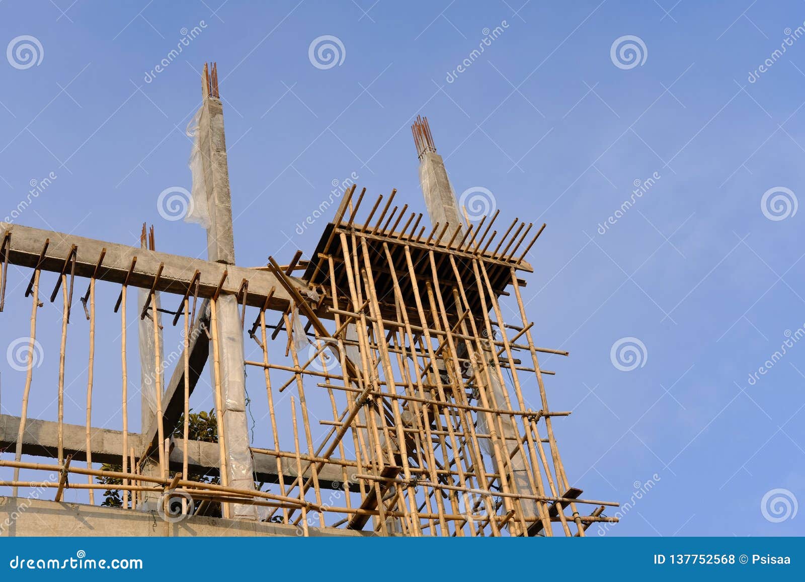 Building Pole Pillar with Steel & Concrete Under Construction Stock ...