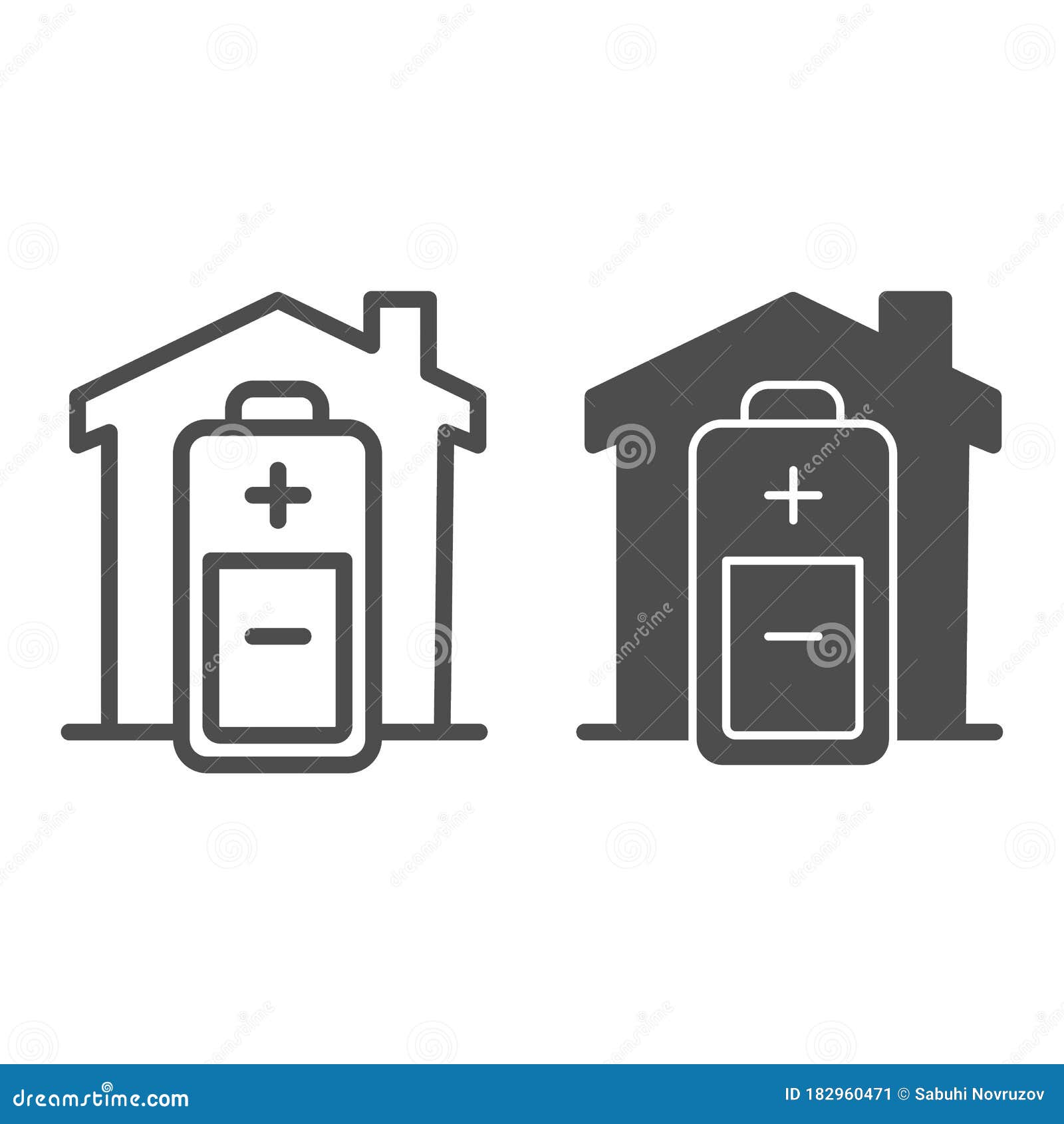 Building and Power Battery Line and Solid Icon, Smart Home Symbol ...