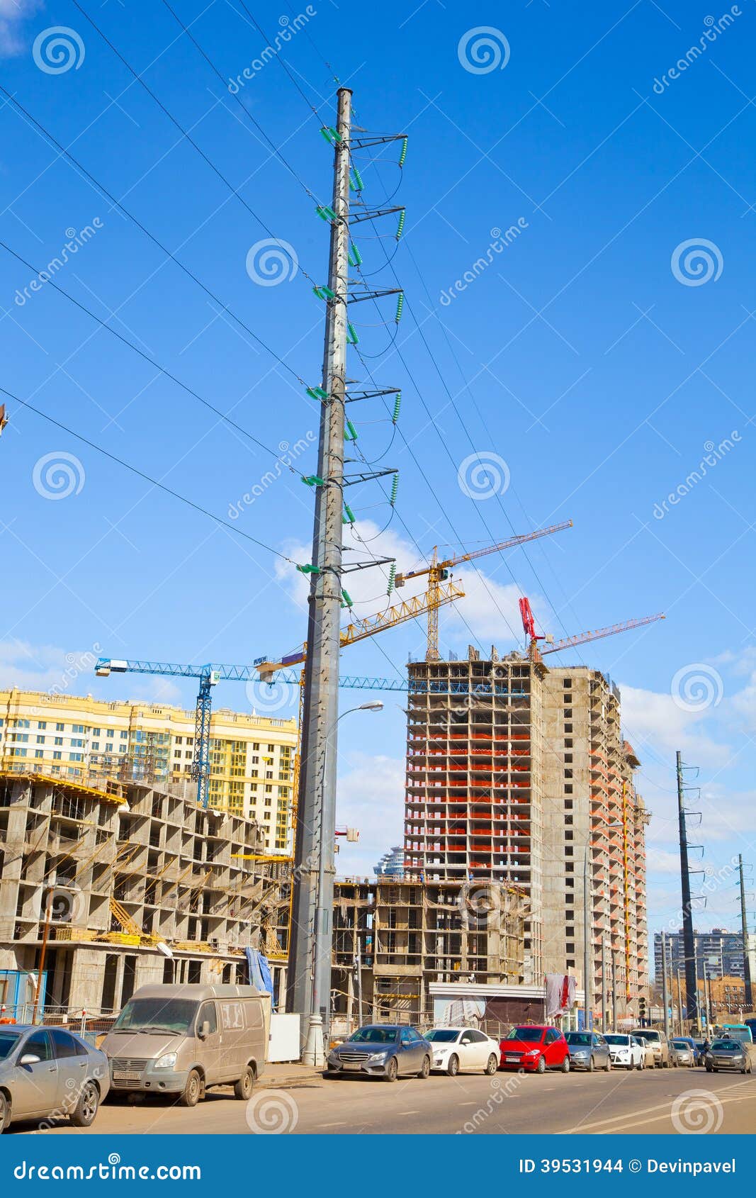 Building. power Lines stock photo. Image of joint, crane - 39531944