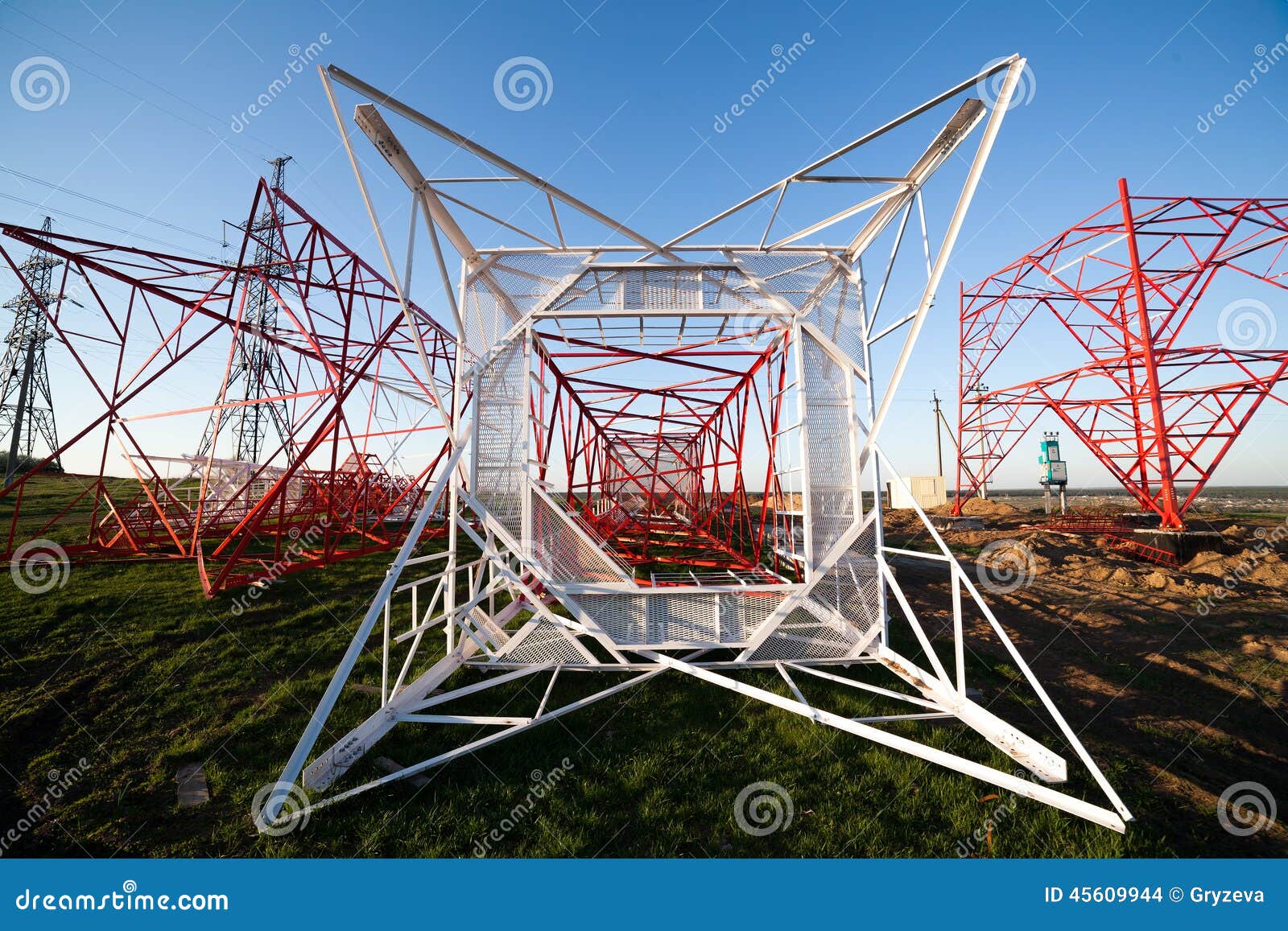 Building Power Lines in the Sunny Day Stock Photo - Image of manual ...