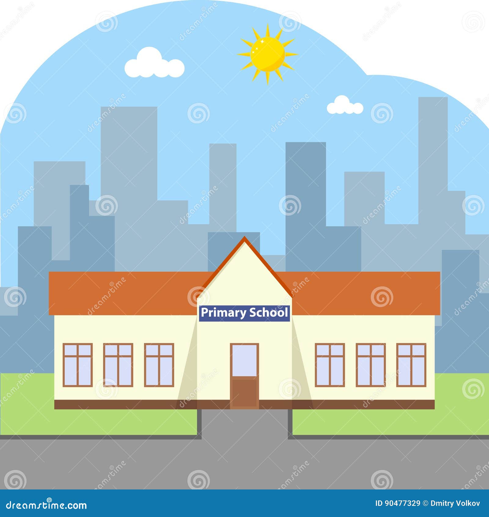 The Building of Primary School Stock Vector - Illustration of facade ...