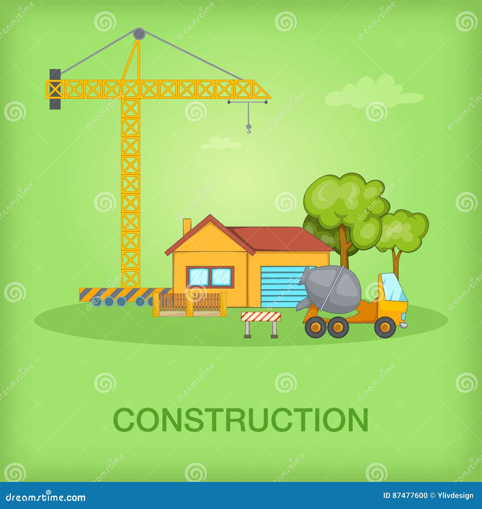 Building Process Concept Cottage, Cartoon Style Stock Vector ...