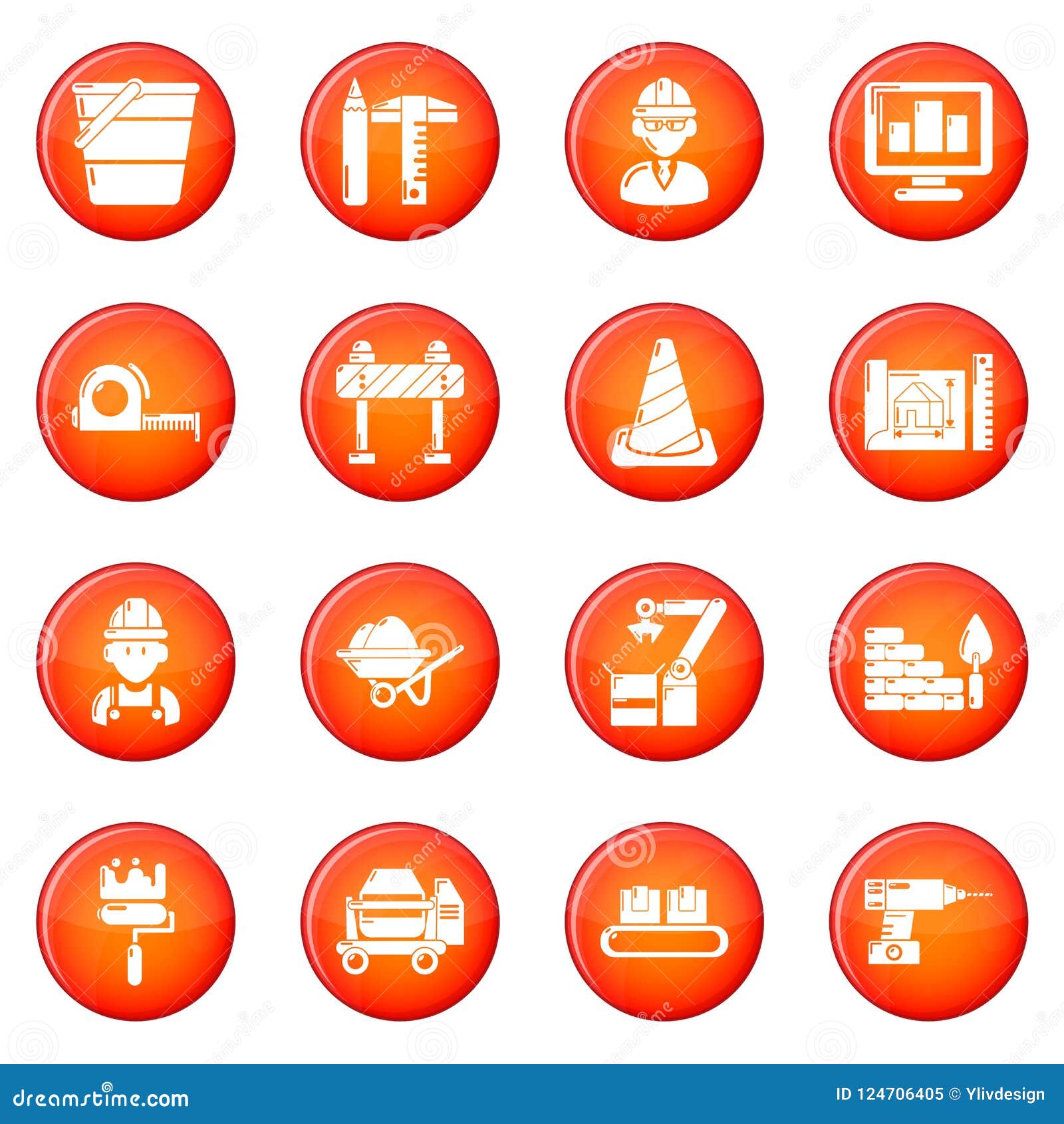 Building Process Icons Set Red Stock Illustration - Illustration of ...