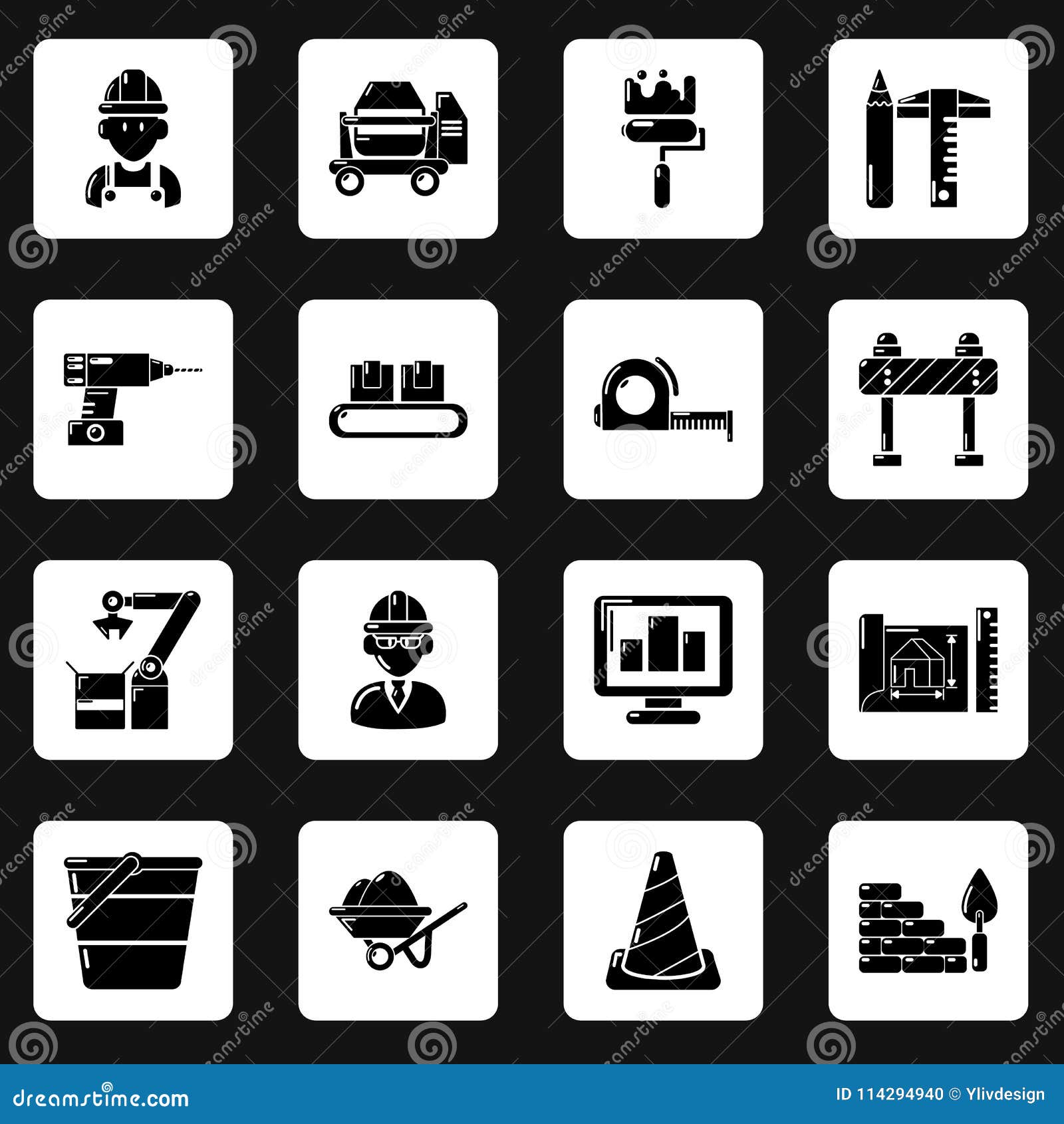 Building Process Icons Set, Simple Style Stock Vector - Illustration of ...