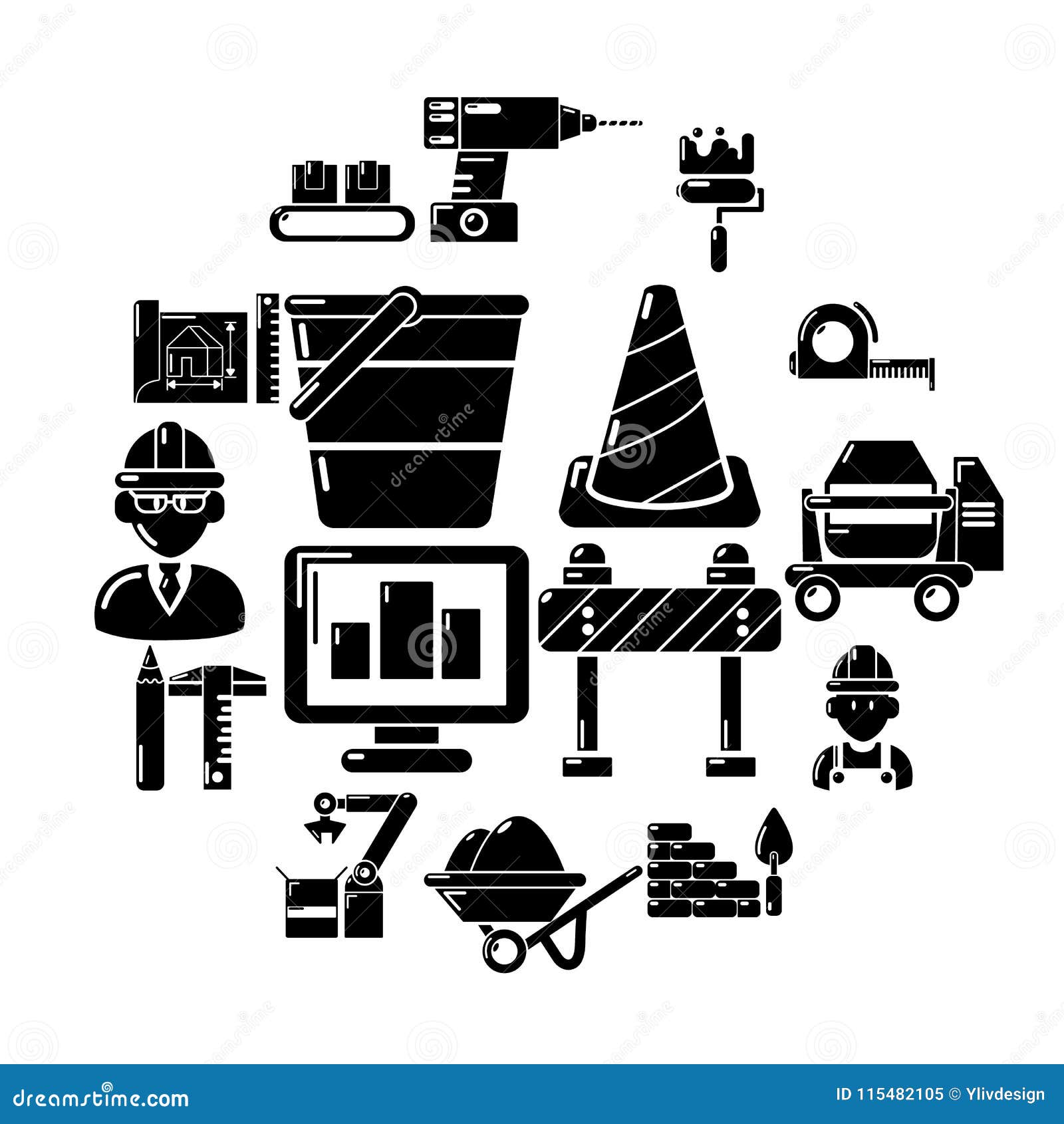 Building Process Icons Set, Simple Style Stock Vector - Illustration of ...