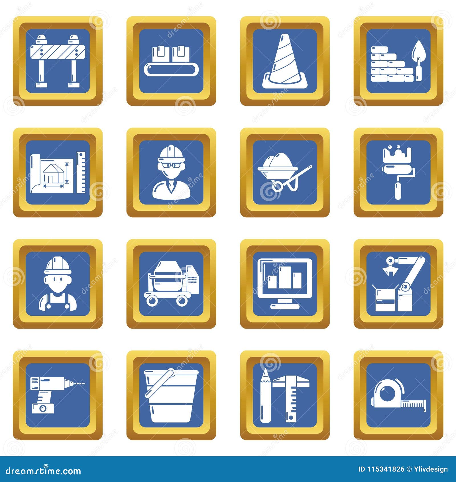Building Process Icons Set Blue Square Vector Stock Vector ...