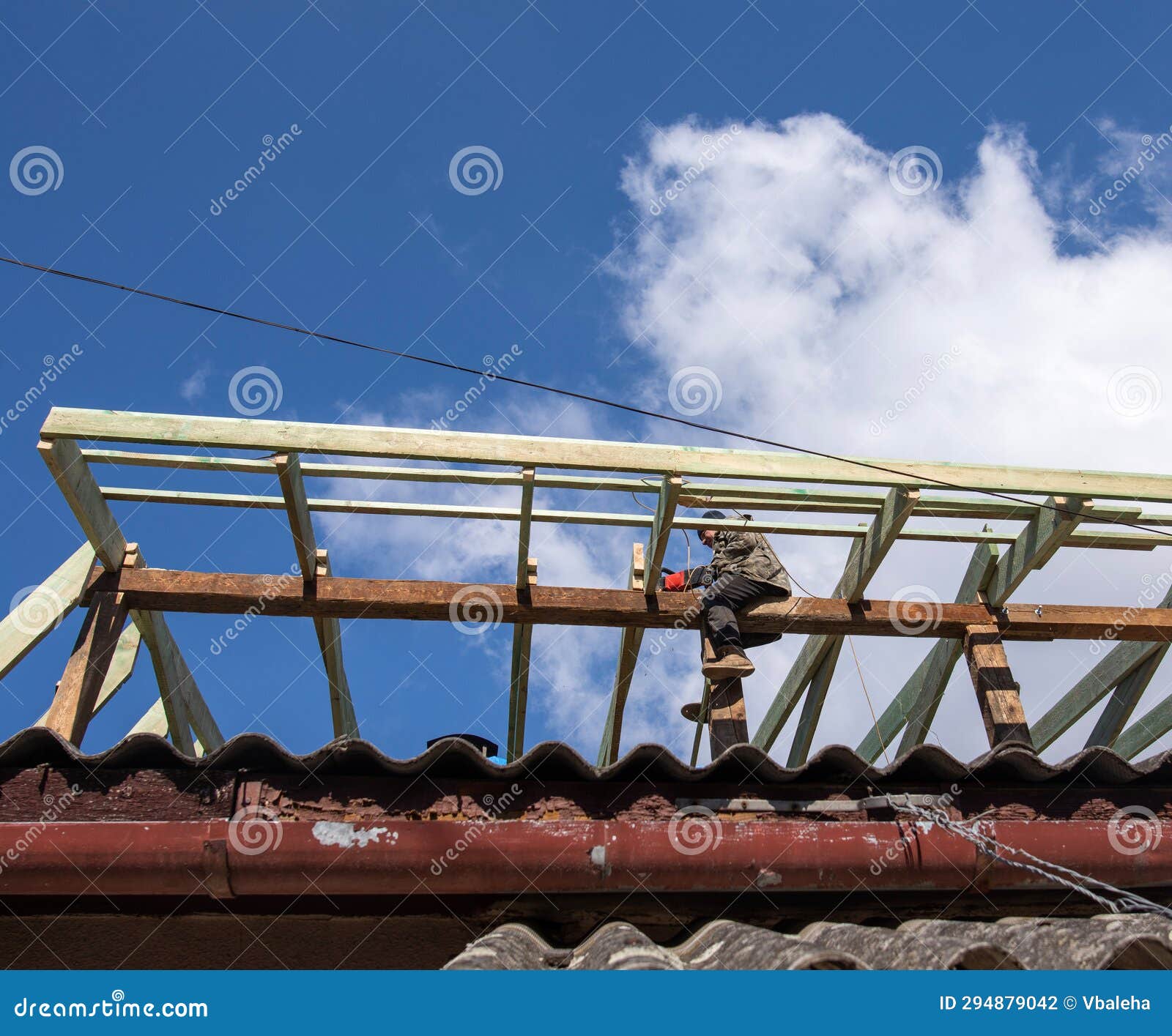 Building Process of the Roof Wooden Skeleton Stock Photo - Image of ...