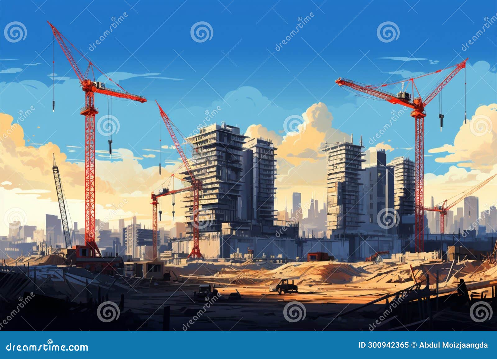 Building Progress Construction Site with Cranes, Under Construction ...