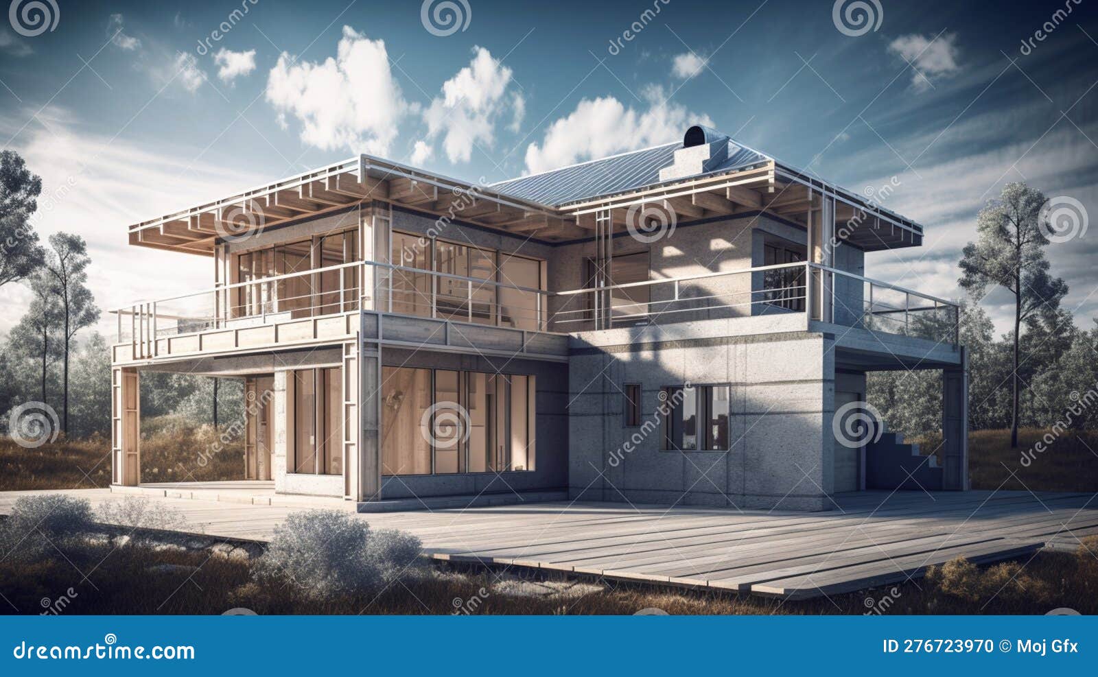 Building Project Plan Blueprint of a Modern House Stock Illustration ...