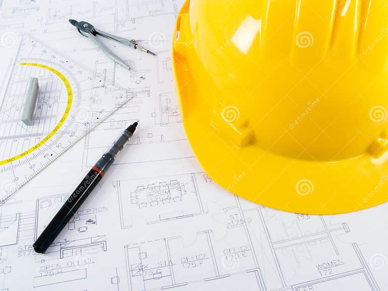 Building Projects with Architect Drawing Stock Photo - Image of draw ...