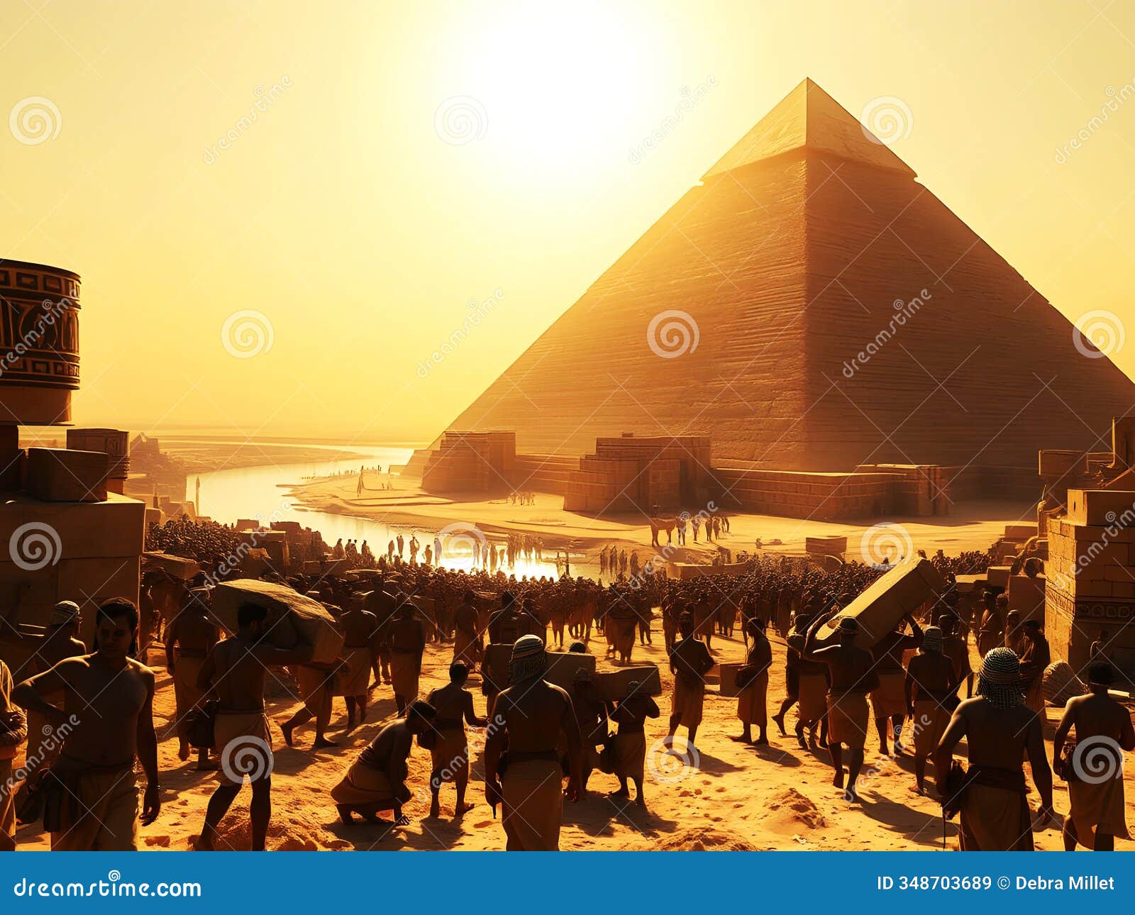 The Building of the Pyramids Depiction Stock Illustration ...