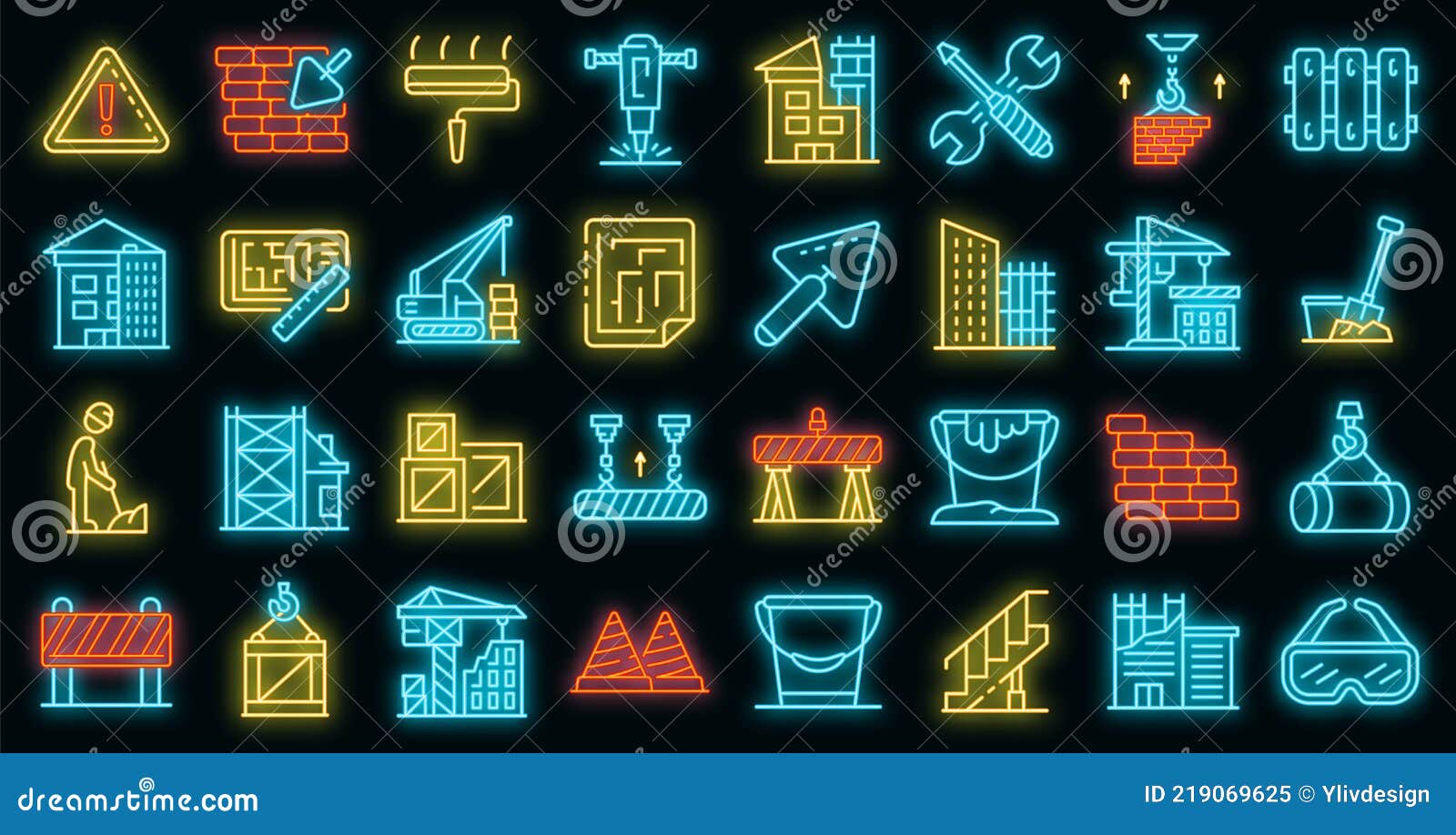 Building Reconstruction Icons Set Vector Neon Stock Vector ...