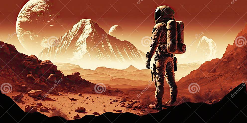 Building on the Red Planet: Astronauts Constructing on Mars. Stock ...