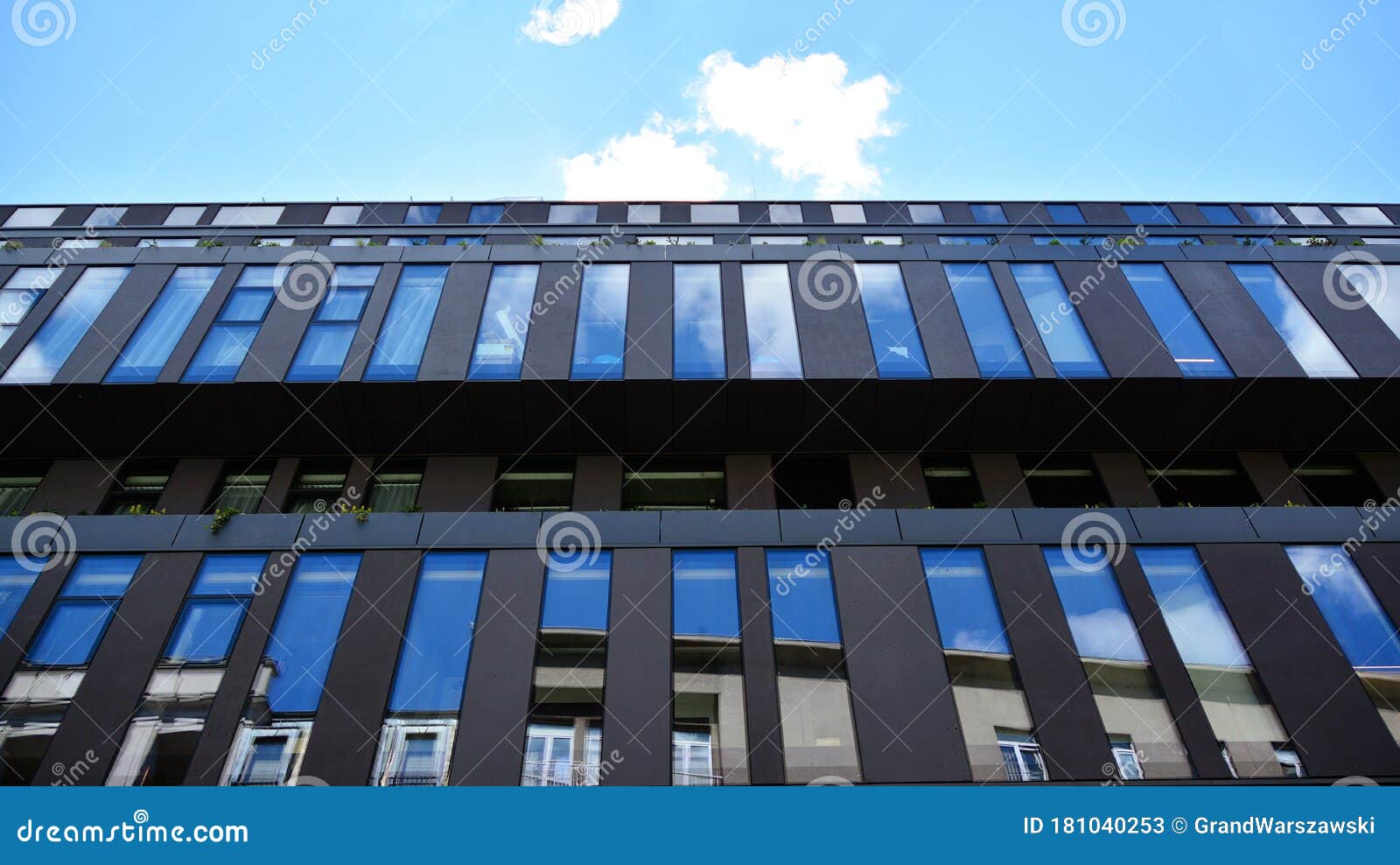 Modern Office Building Windows with Vertical Lines and Reflection ...