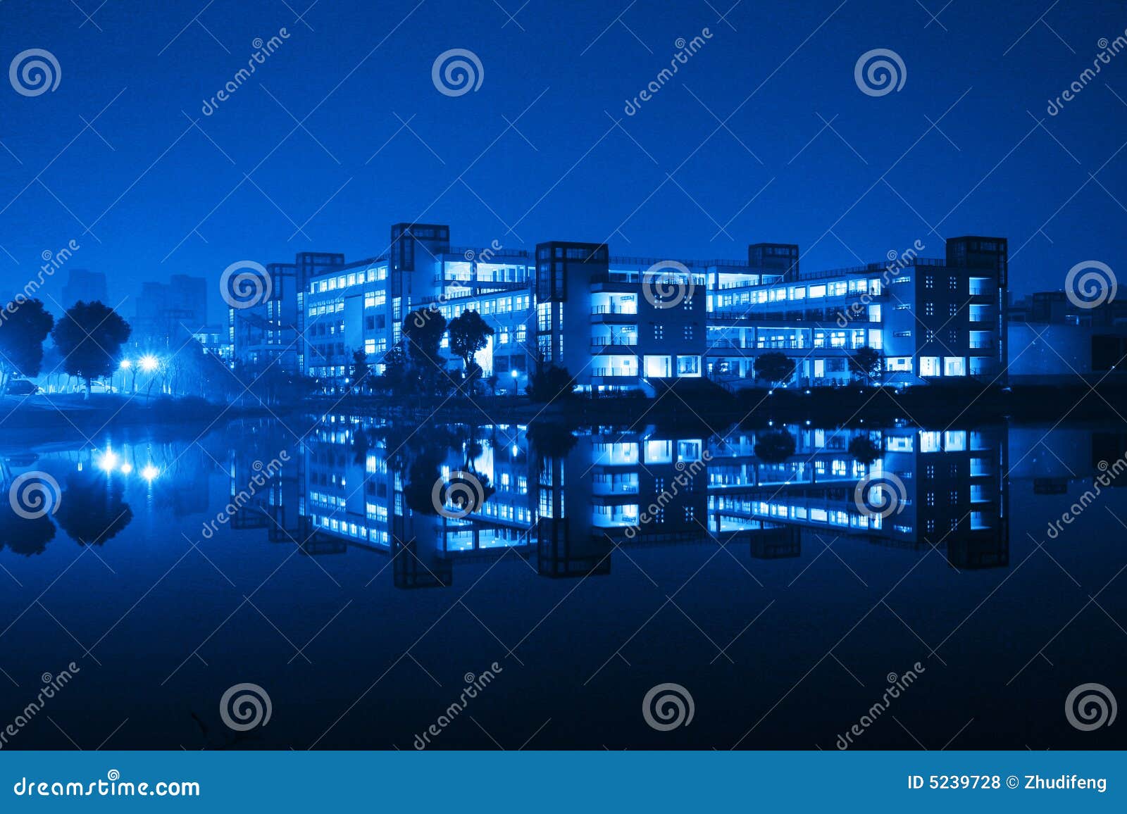 Building and Reflection at Night Stock Photo - Image of china, chinese ...