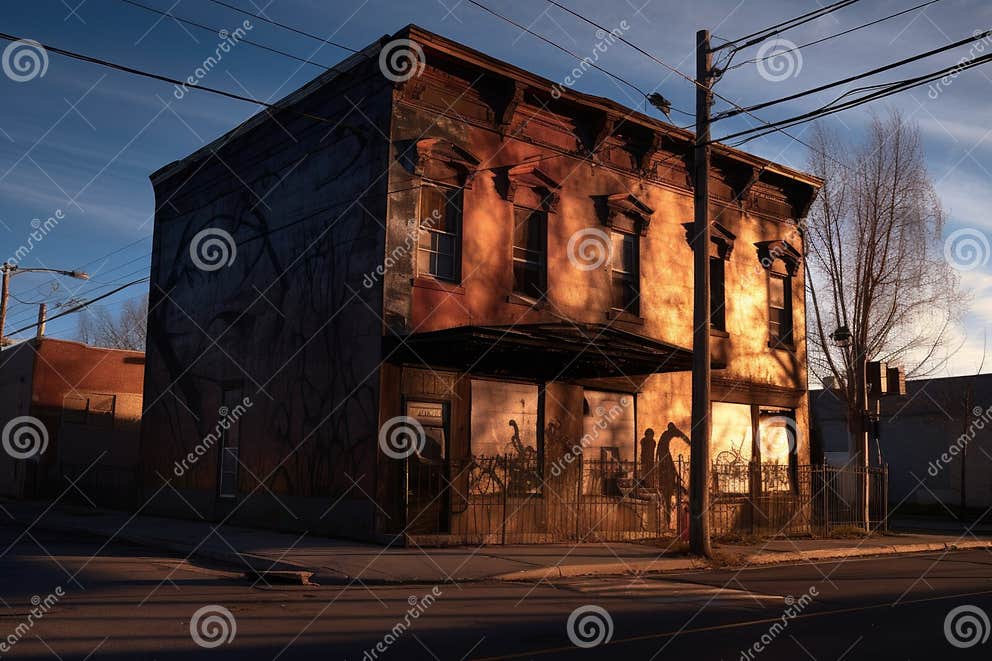 Building Remnants with Dramatic Shadows Stock Illustration ...