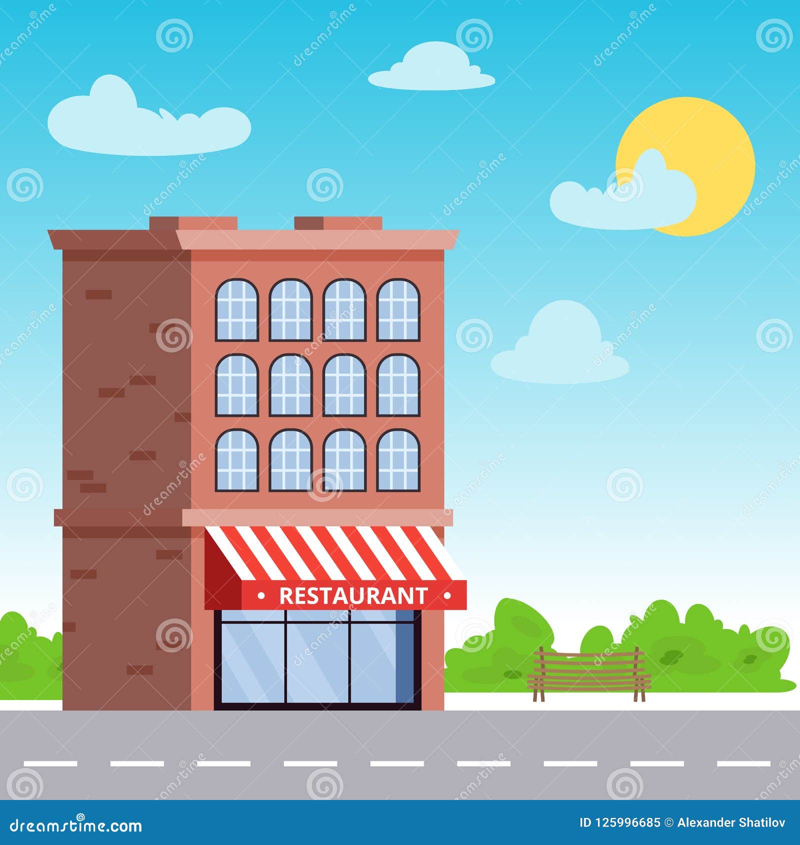 Building with a Restaurant or a Storefront on the First Floor Against a ...