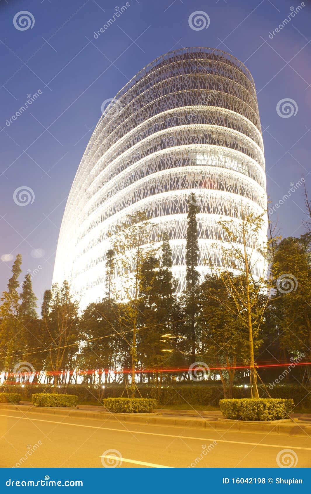 Building and road at night stock photo. Image of neon - 16042198