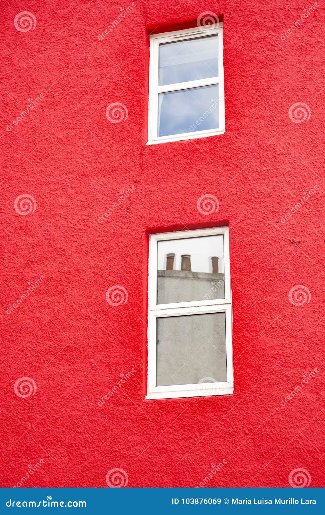 Building Painted Red with White Windows Stock Image - Image of floors ...