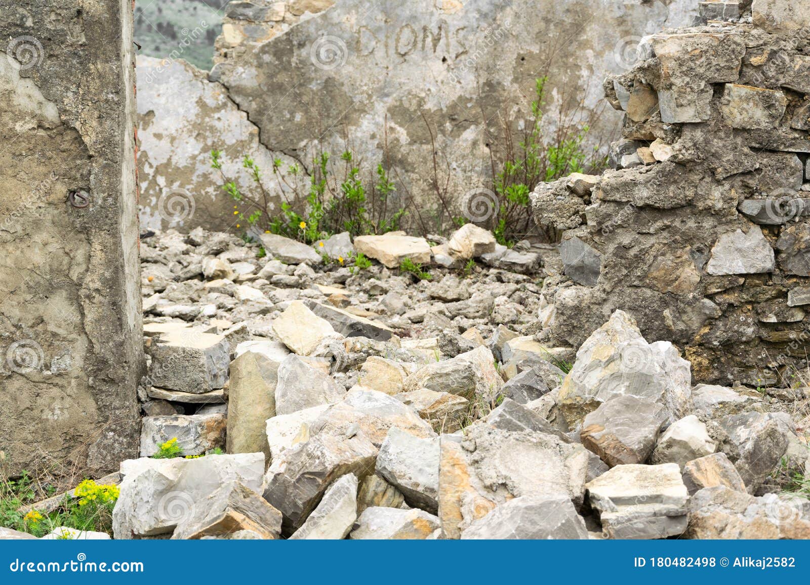 Building of Ruins with Text Dionis Stock Photo - Image of history ...