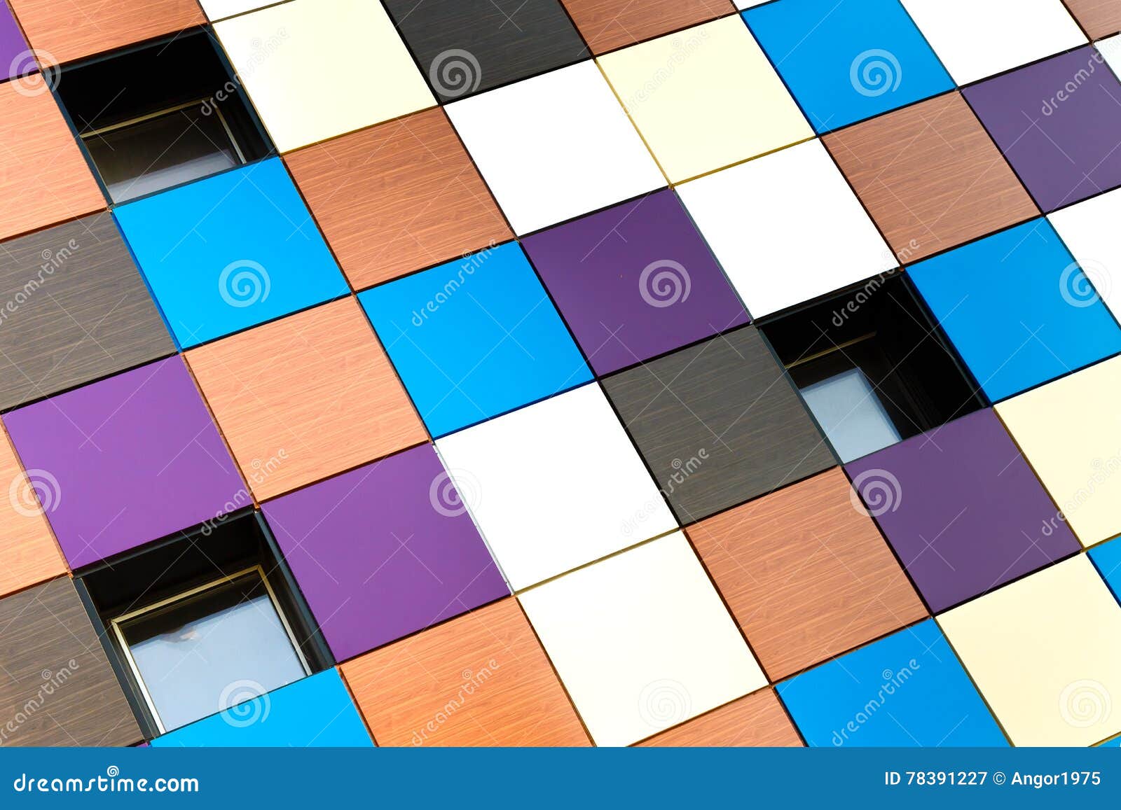 Building S Wall Consists of Multicolored Square Panels Stock Image ...