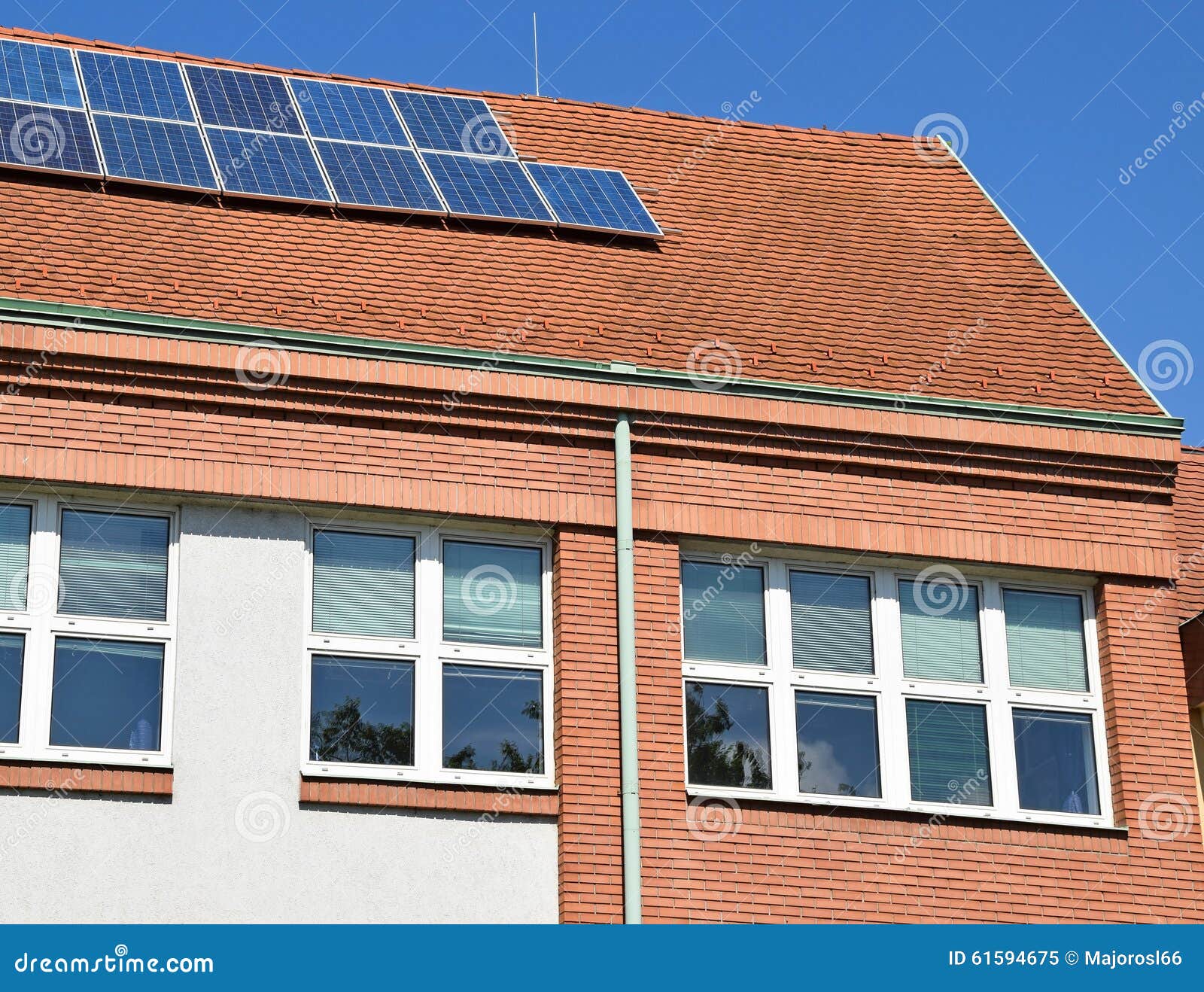 Building of the School with Solar Panels Stock Image - Image of ...