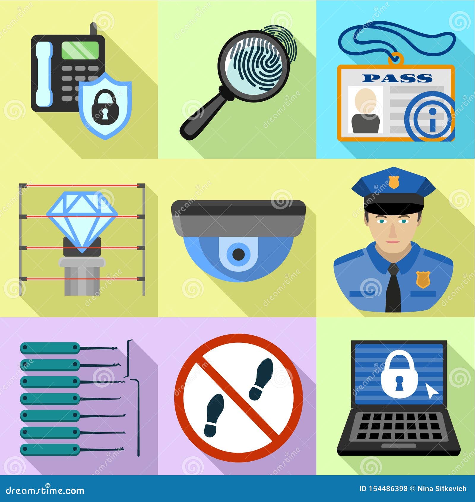 Building Security Icon Set, Flat Style Stock Vector - Illustration of ...
