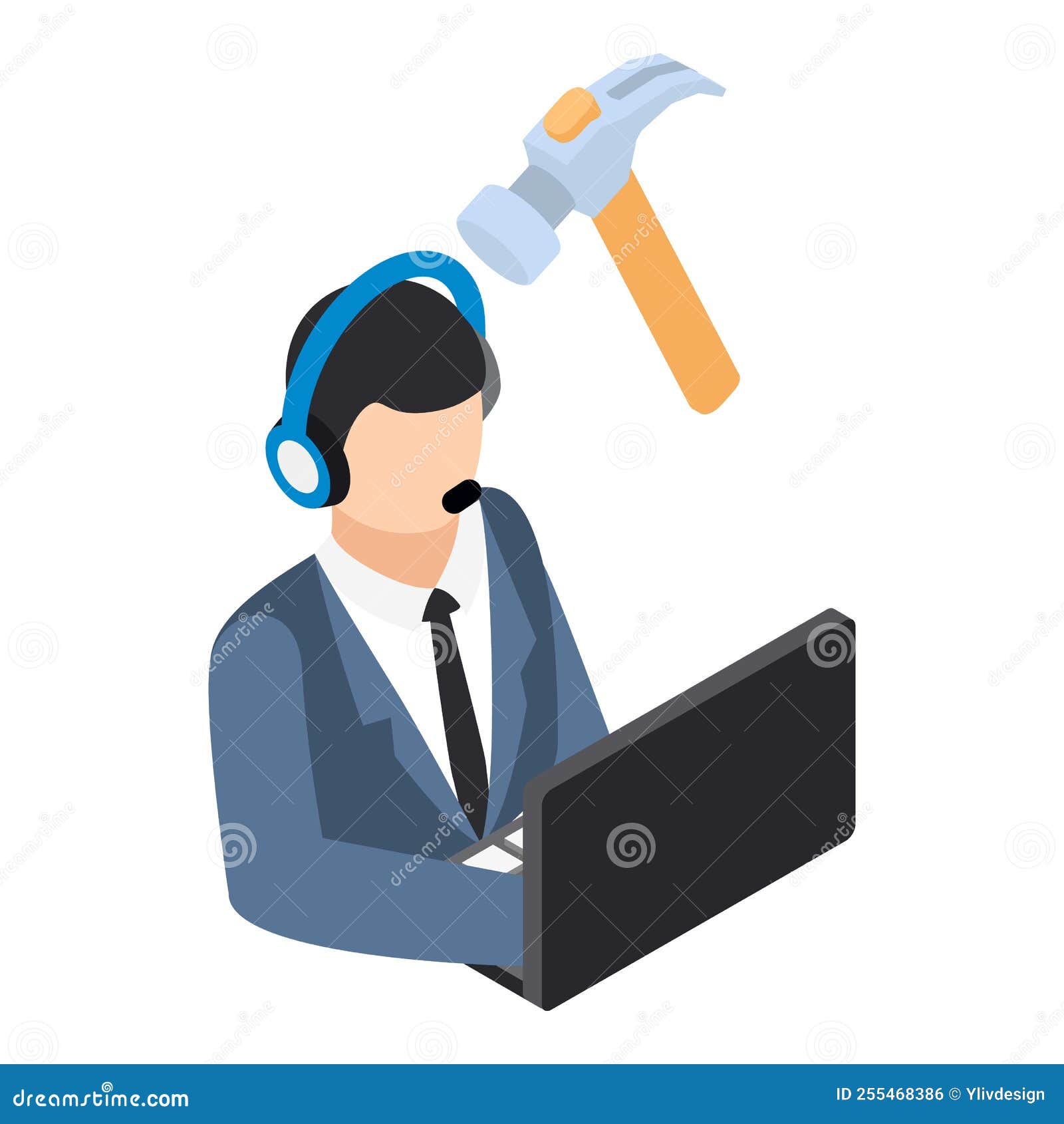 Building Service Icon Isometric Vector. Operator Front Laptop Hammer ...
