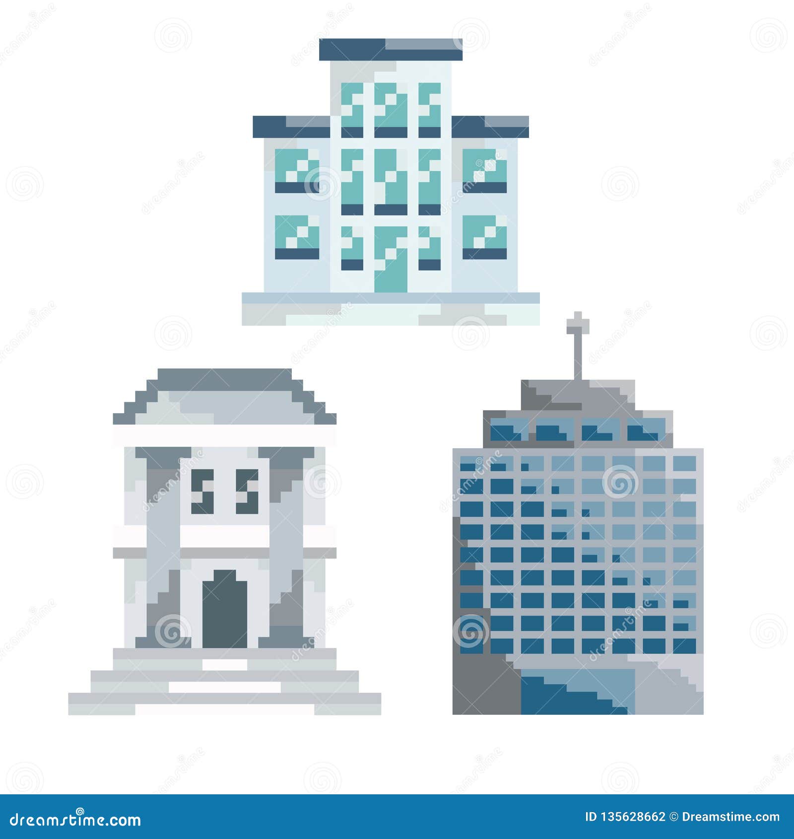 Building set in pixel art stock illustration. Illustration of city ...