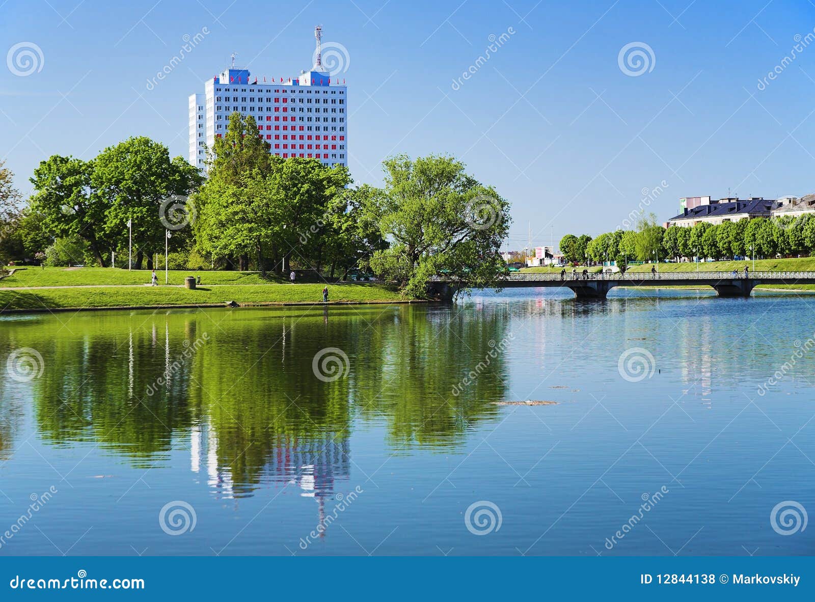 Building on the Shore of the Pond Stock Photo - Image of grass ...