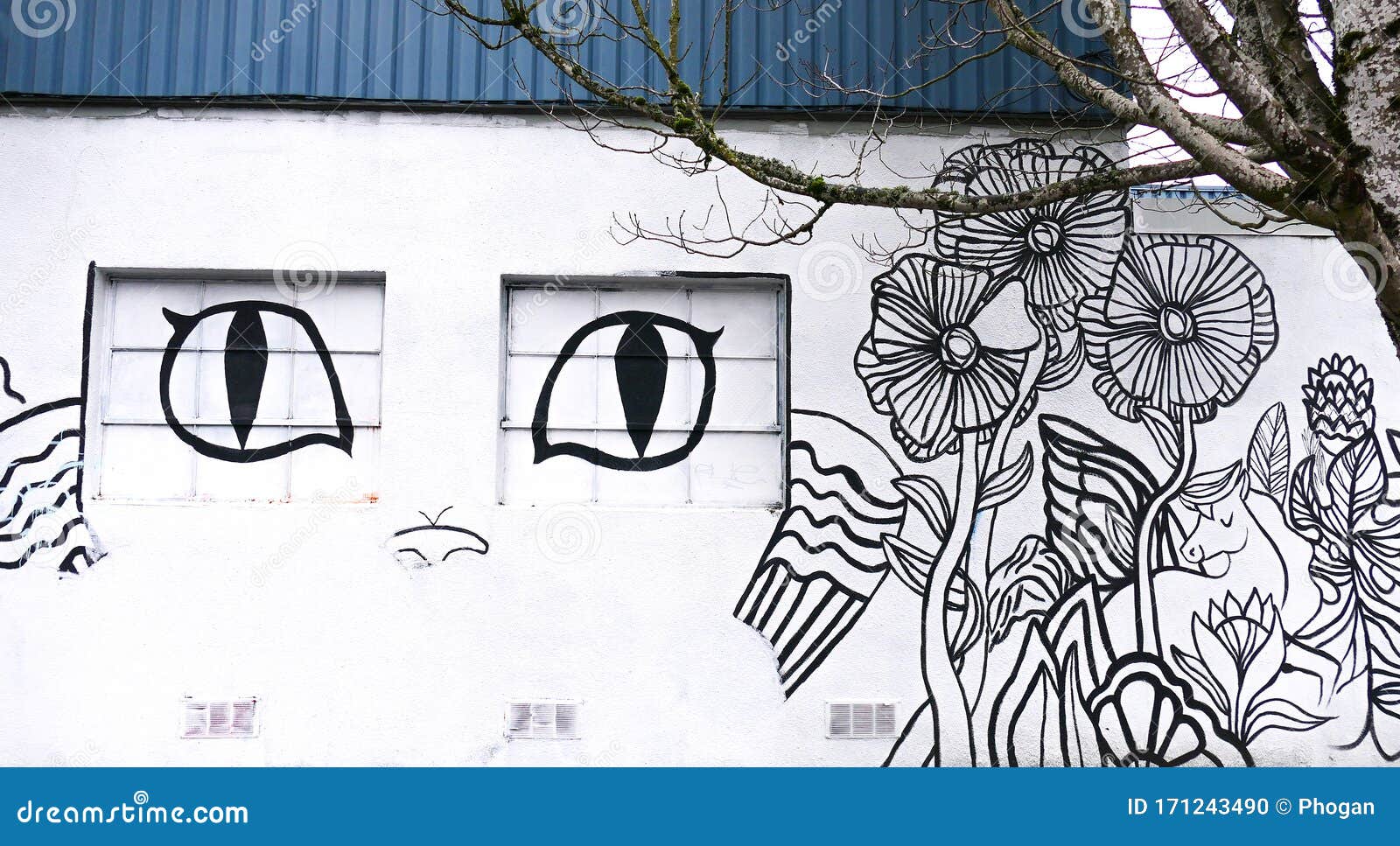 Building Side Mural with Eyes and Flowers Stencils Editorial Image ...