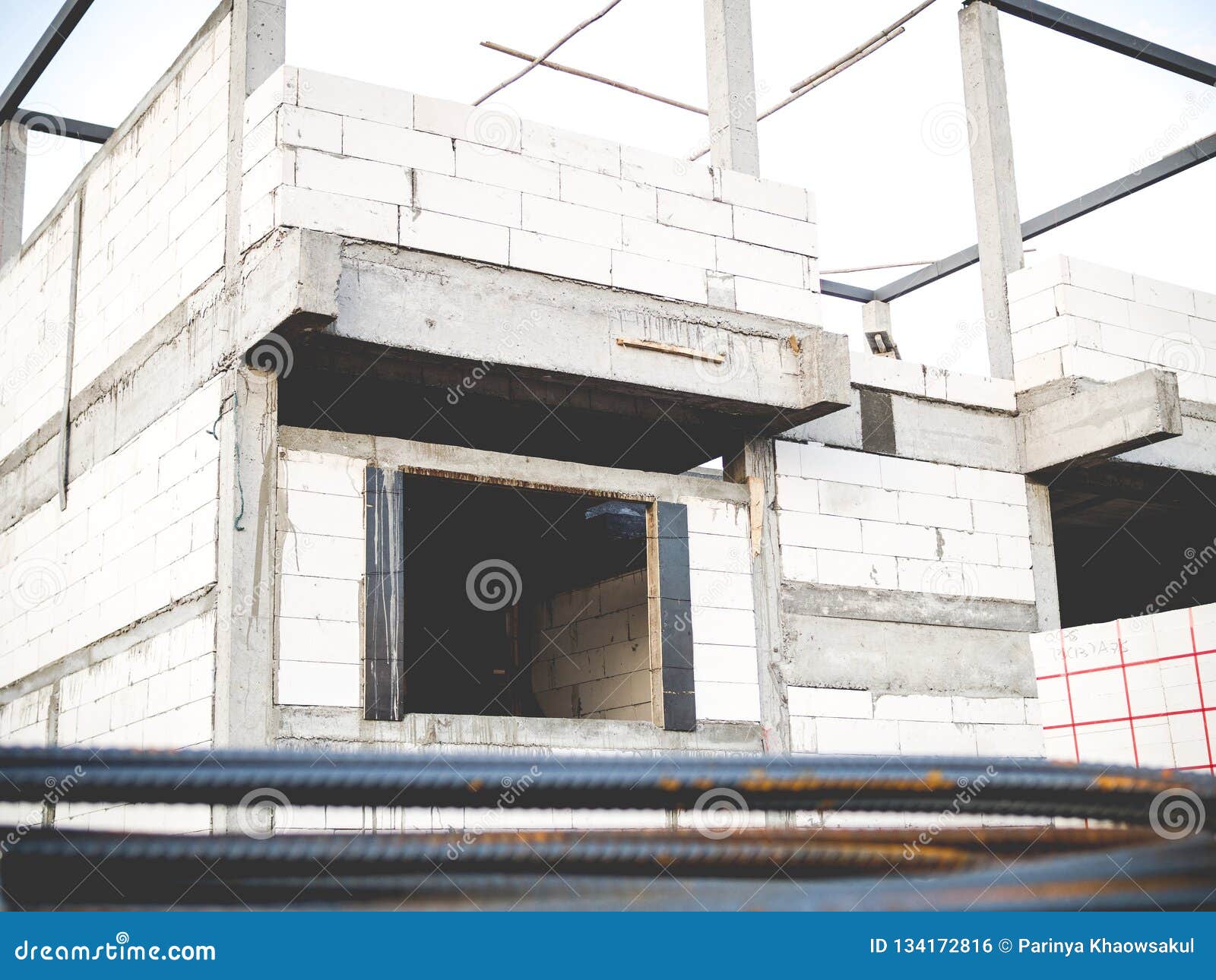 Building Site with House Under Construction Stock Photo - Image of ...