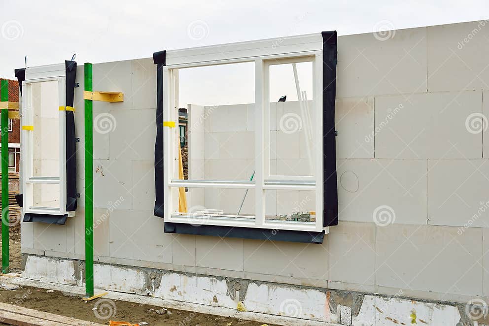 Building Site of Houses with Window Frames Stock Photo - Image of ...