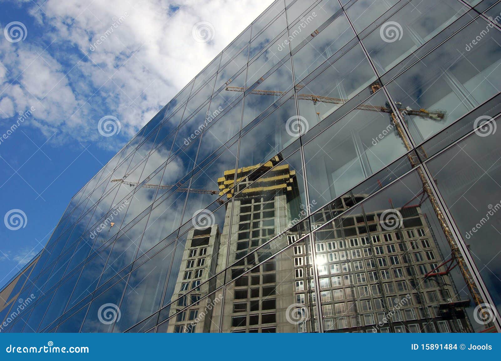 Building Site Mirrored by Glass Facade Stock Photo - Image of mirror ...