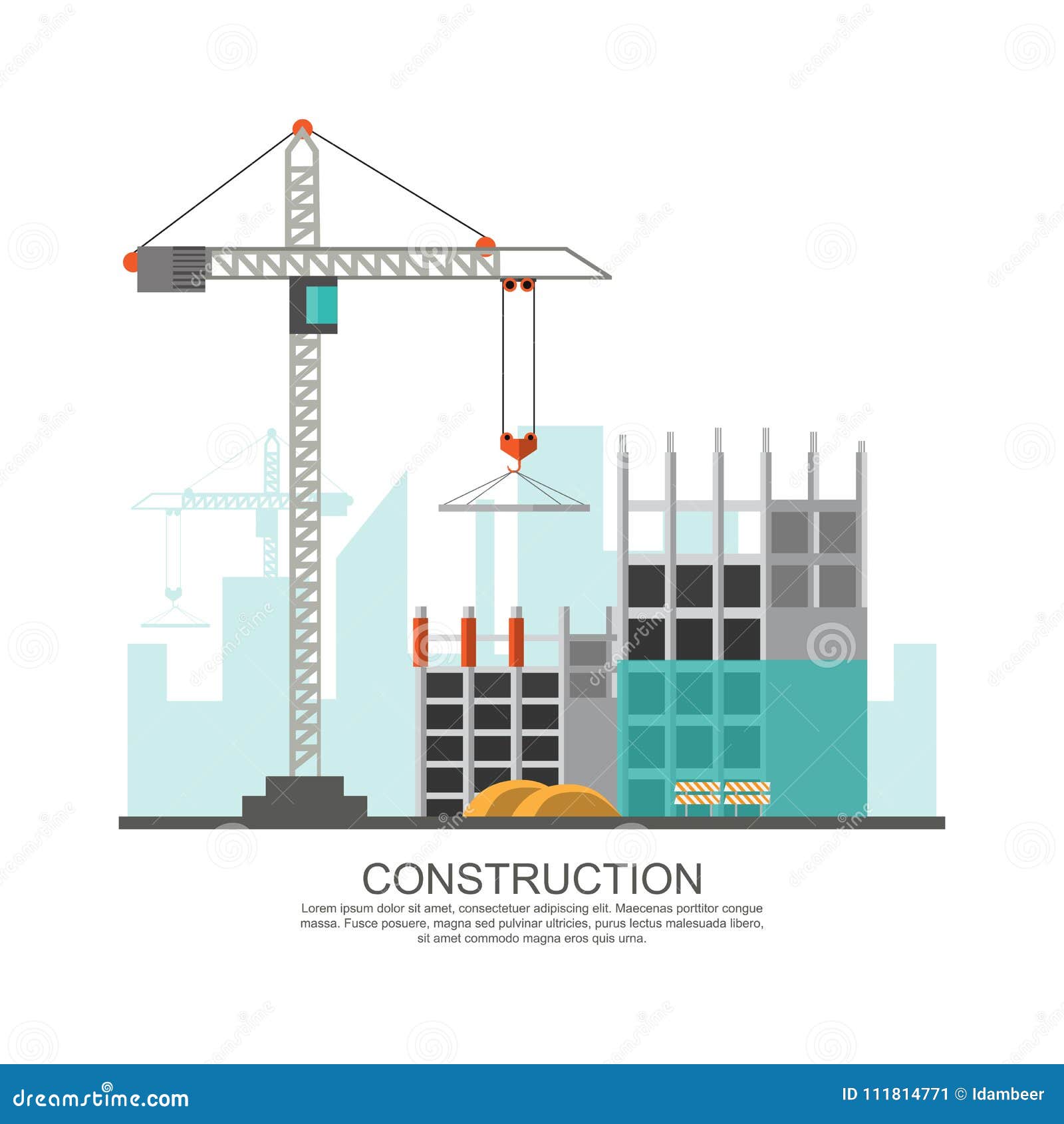 Building Site Work Process Under Construction with Cranes and Ma Stock ...