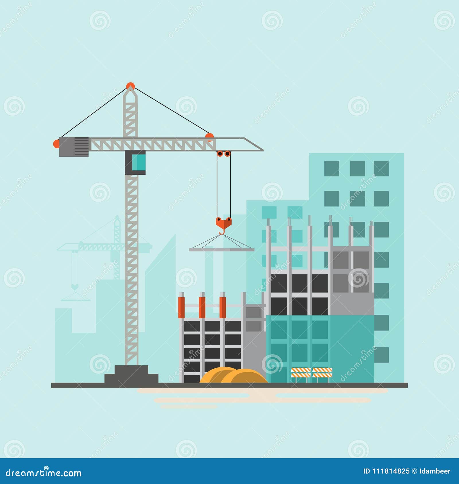 Building Site Work Process Under Construction With Cranes And Ma Stock ...