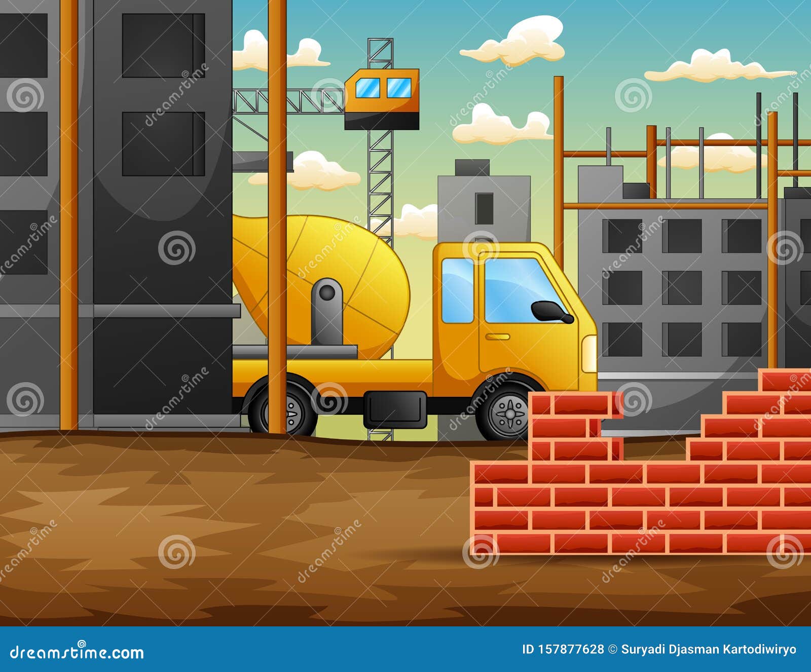 Building Site Work Process Under Construction with Cranes and Machines ...