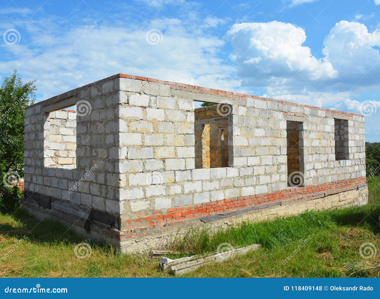 Building Small House Construction. Unfineshed Brick House. Stock Photo ...