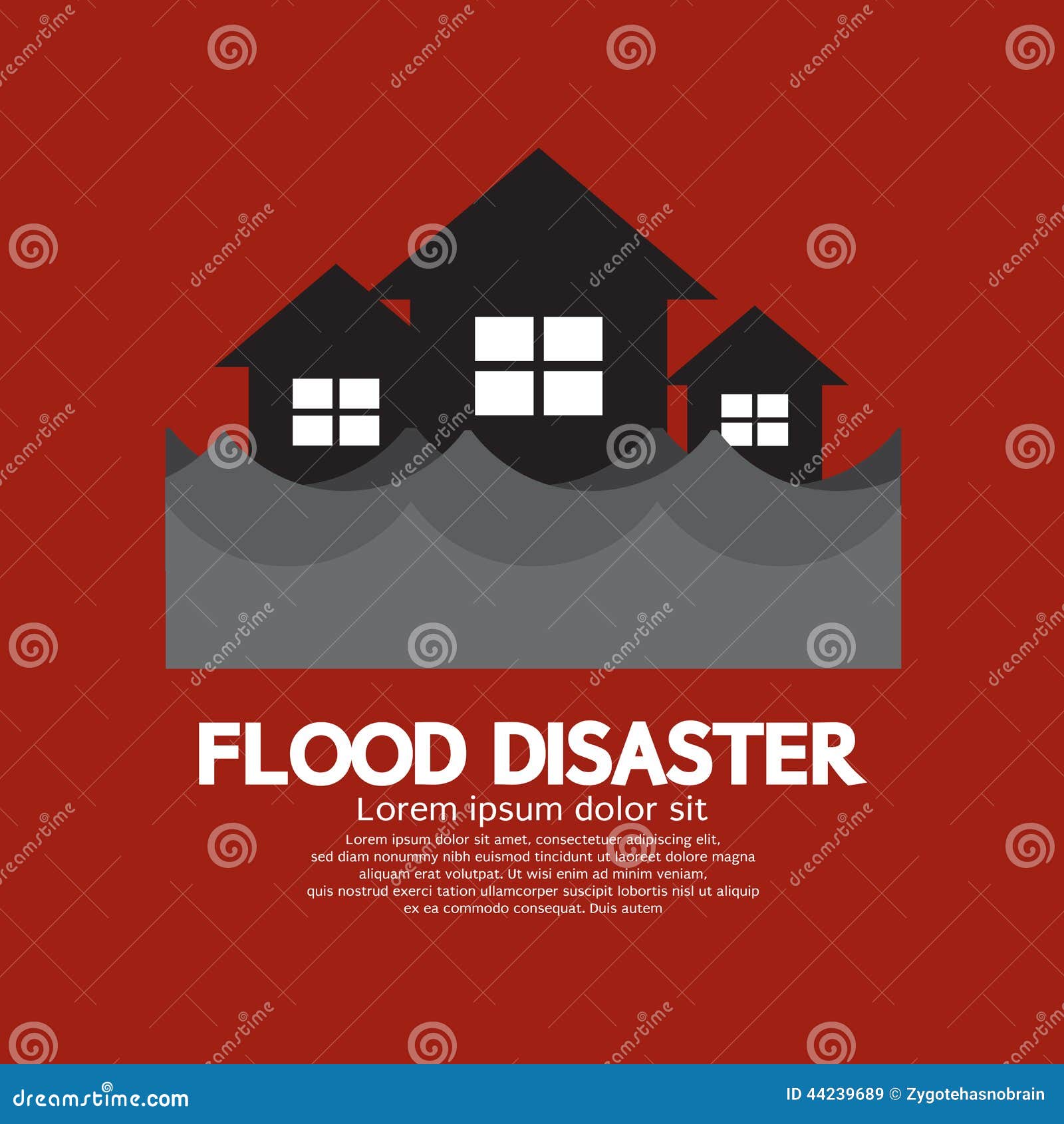 Flood Disaster With Flood Warning Banner,woman And Dog On Boat In Flood ...