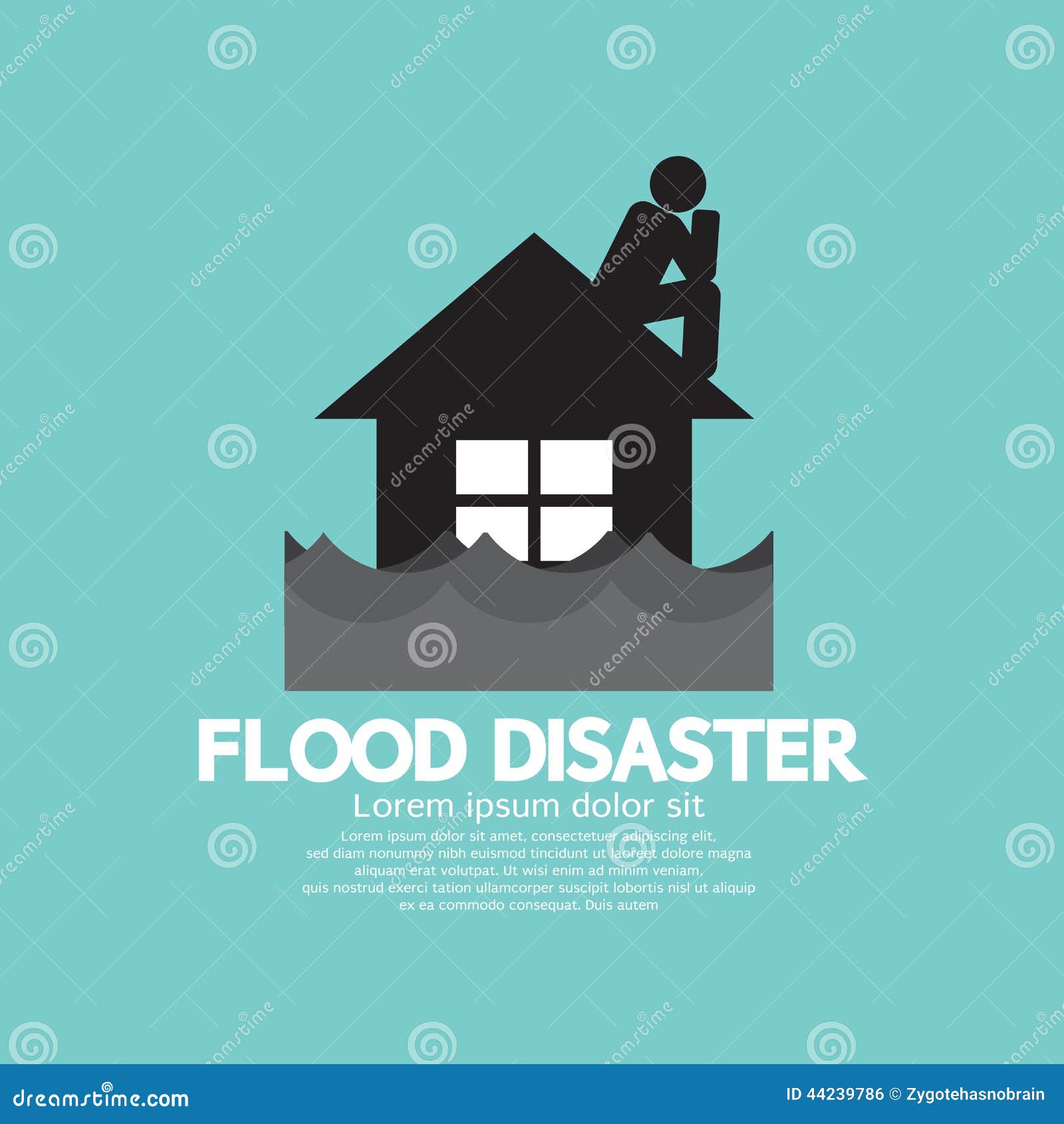 Flood Disaster With Flood Warning Banner,woman And Dog On Boat In Flood ...