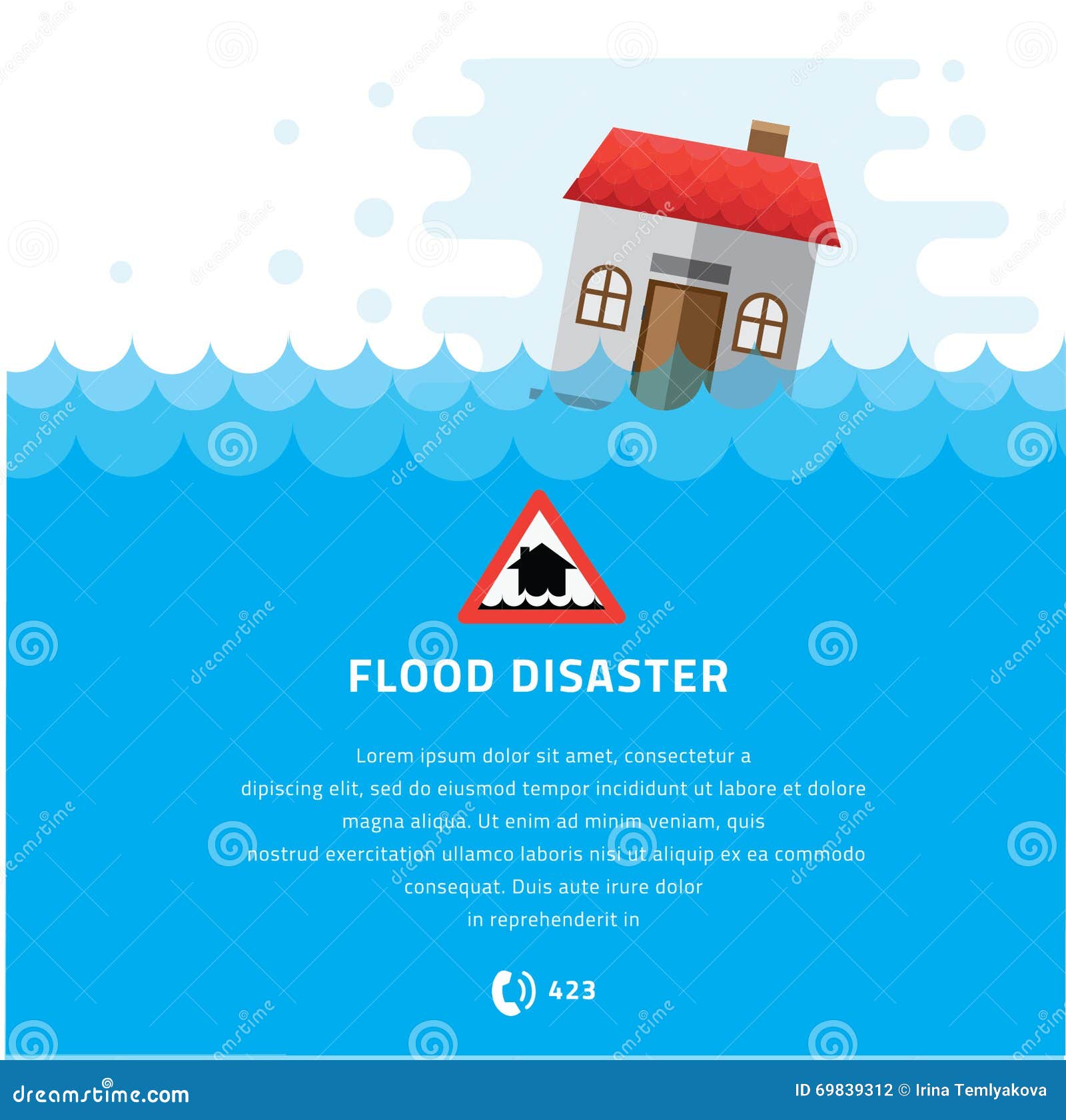 Building Soaking Under Flood Disaster Vector Illustration Stock Vector ...