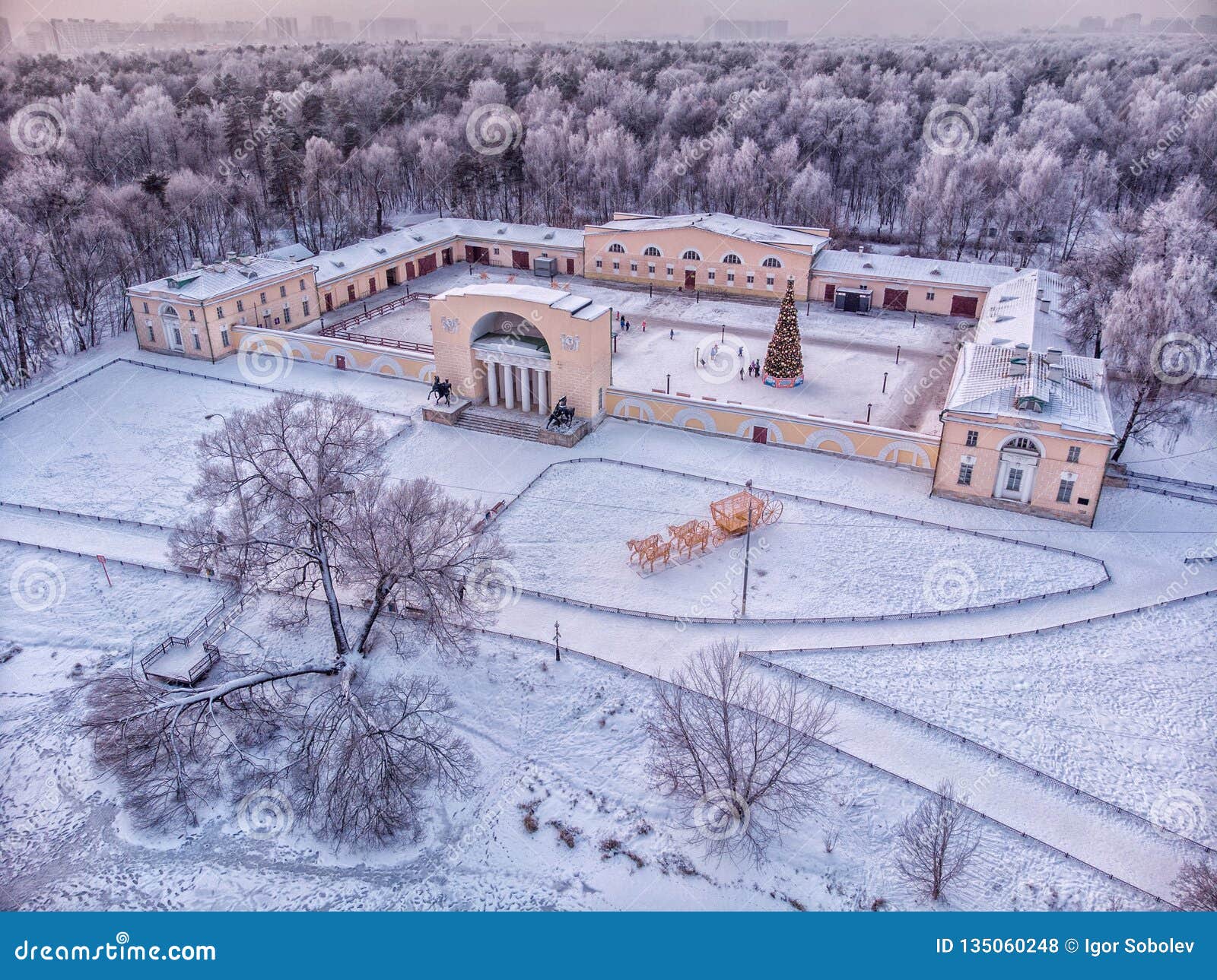 The Building of Stables in the Park Kuzminki in Moscow Stock Photo ...