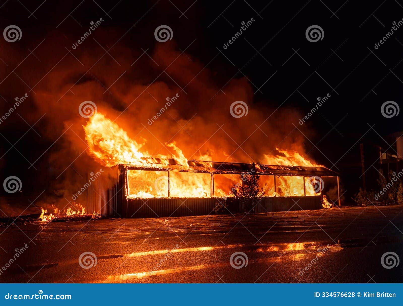 Building Structure Fire Well Alight with Leaping Flames at Night Time ...