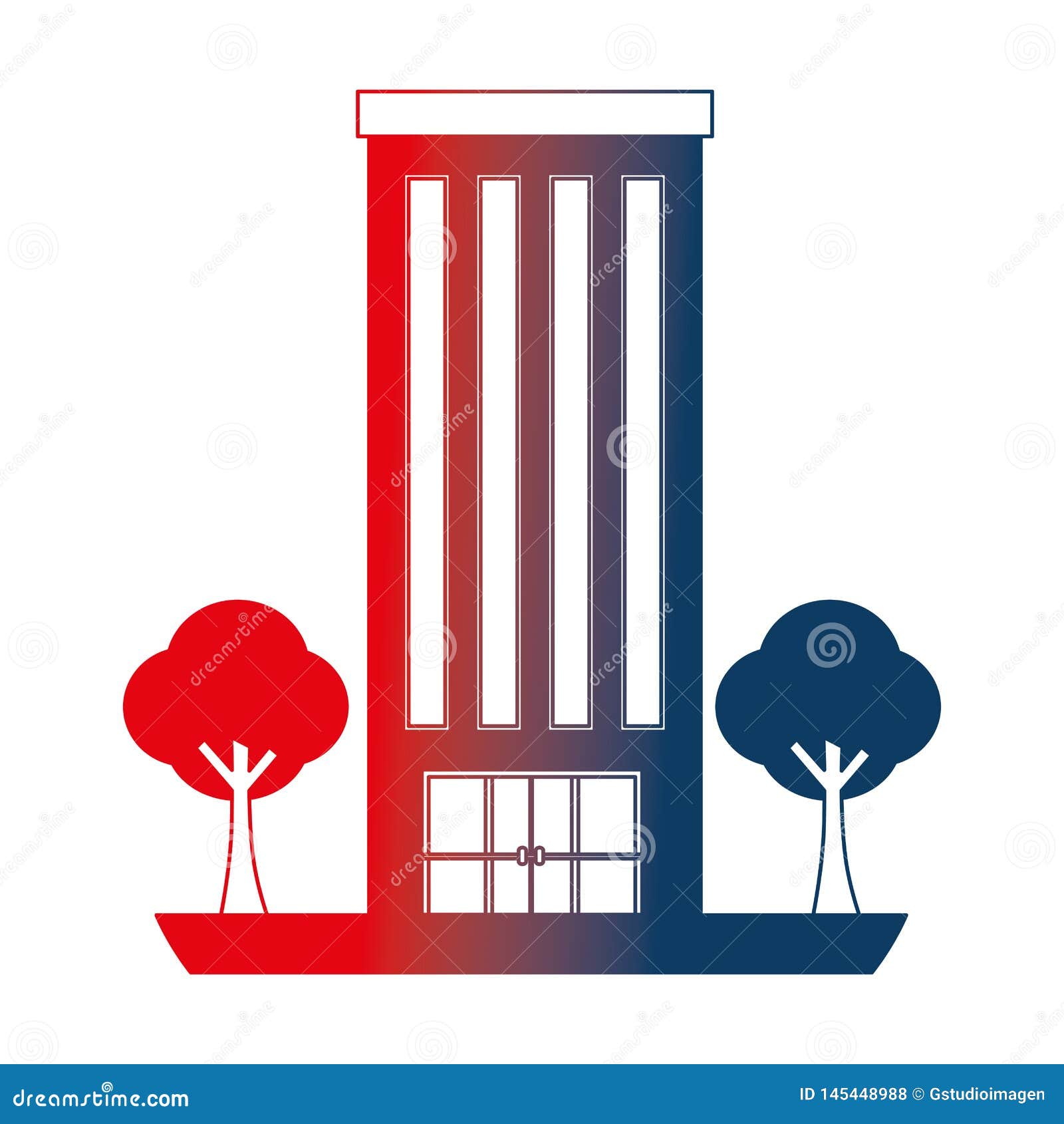 Building Structure with Trees Plants Isolated Icon Stock Vector ...