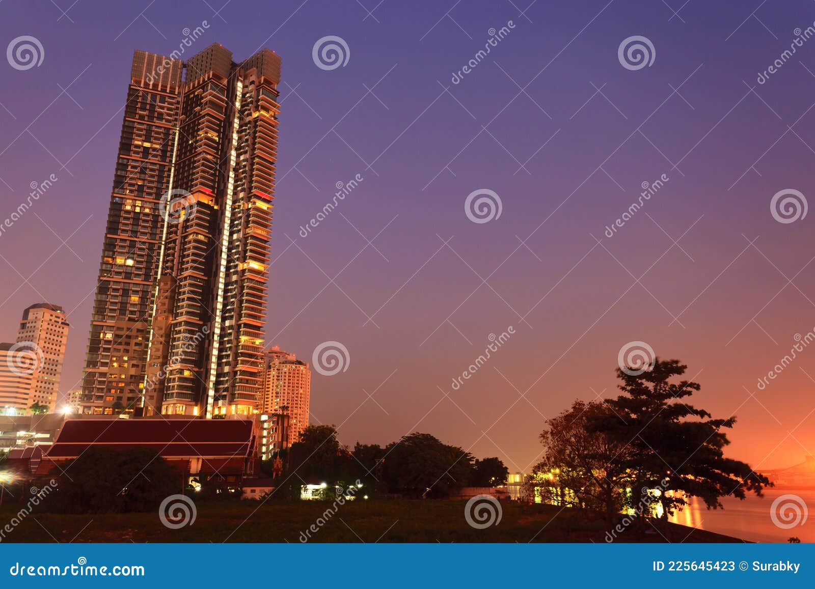 Building at sunset stock image. Image of building, blue - 225645423